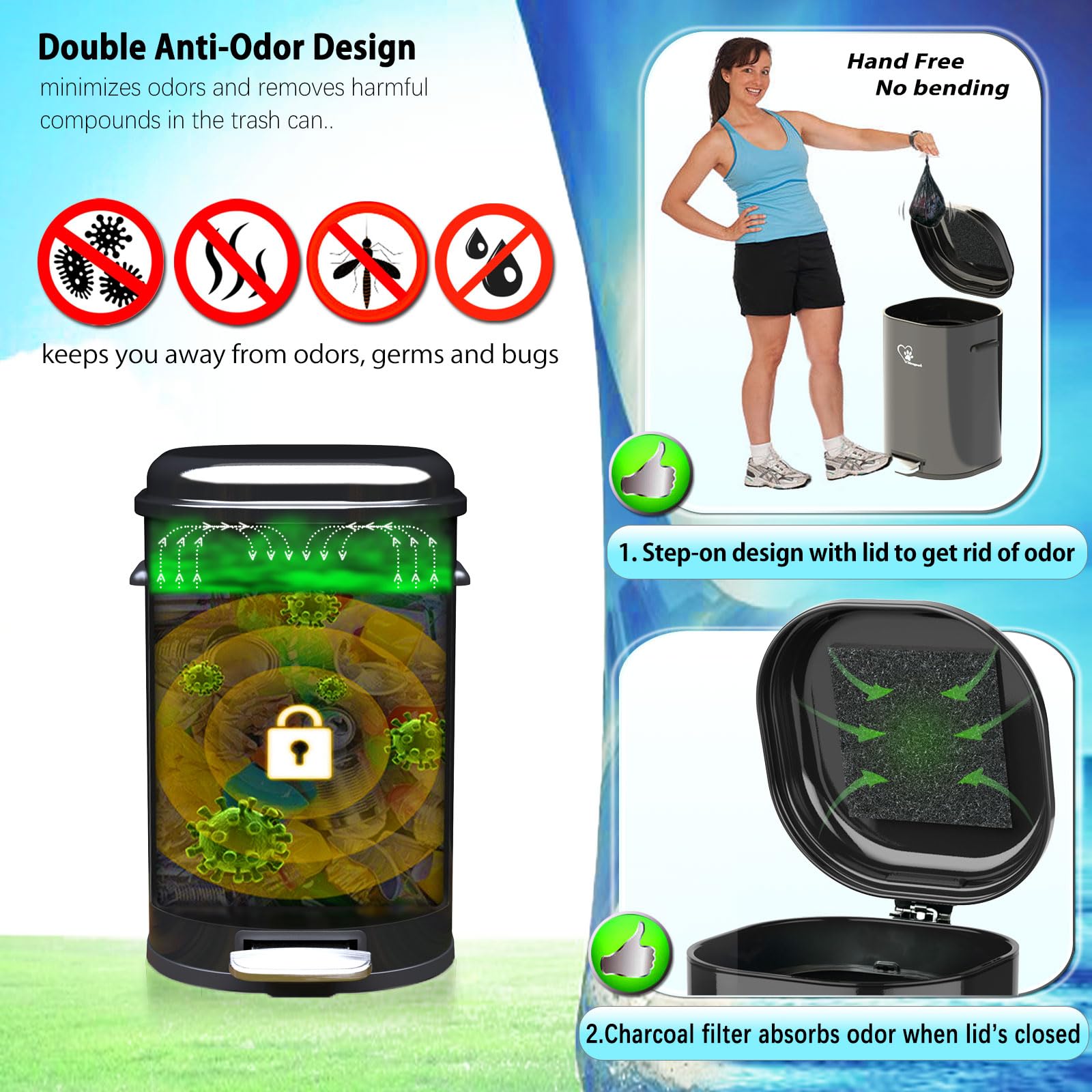 Meegood Outdoor Dog Poop Trash Can, Waste Bin with Lid and Removable ...