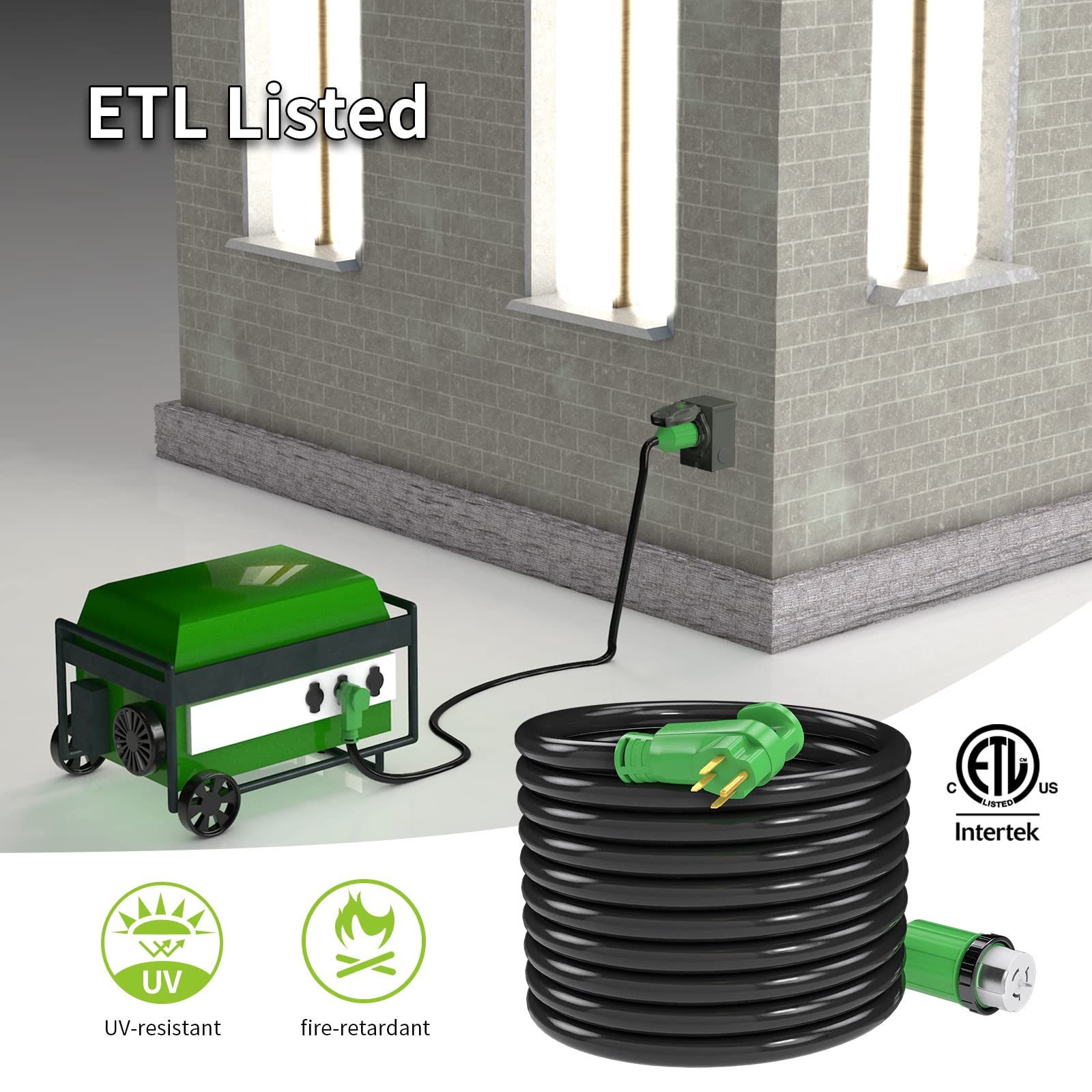 Snapklik.com : 50 Amp Generator Cord 25 Feet, Easy Plug In Handle ...