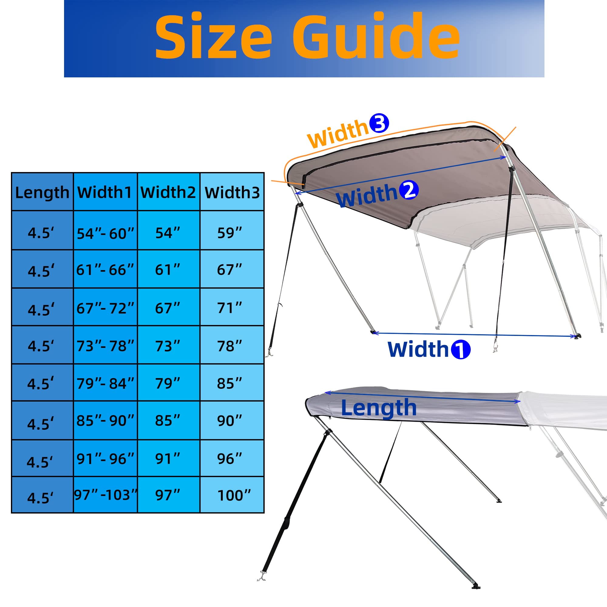 YinKeeHM Bimini Top T-Top Sun Shade Kit Fit 54-103 in Width Boat All ...