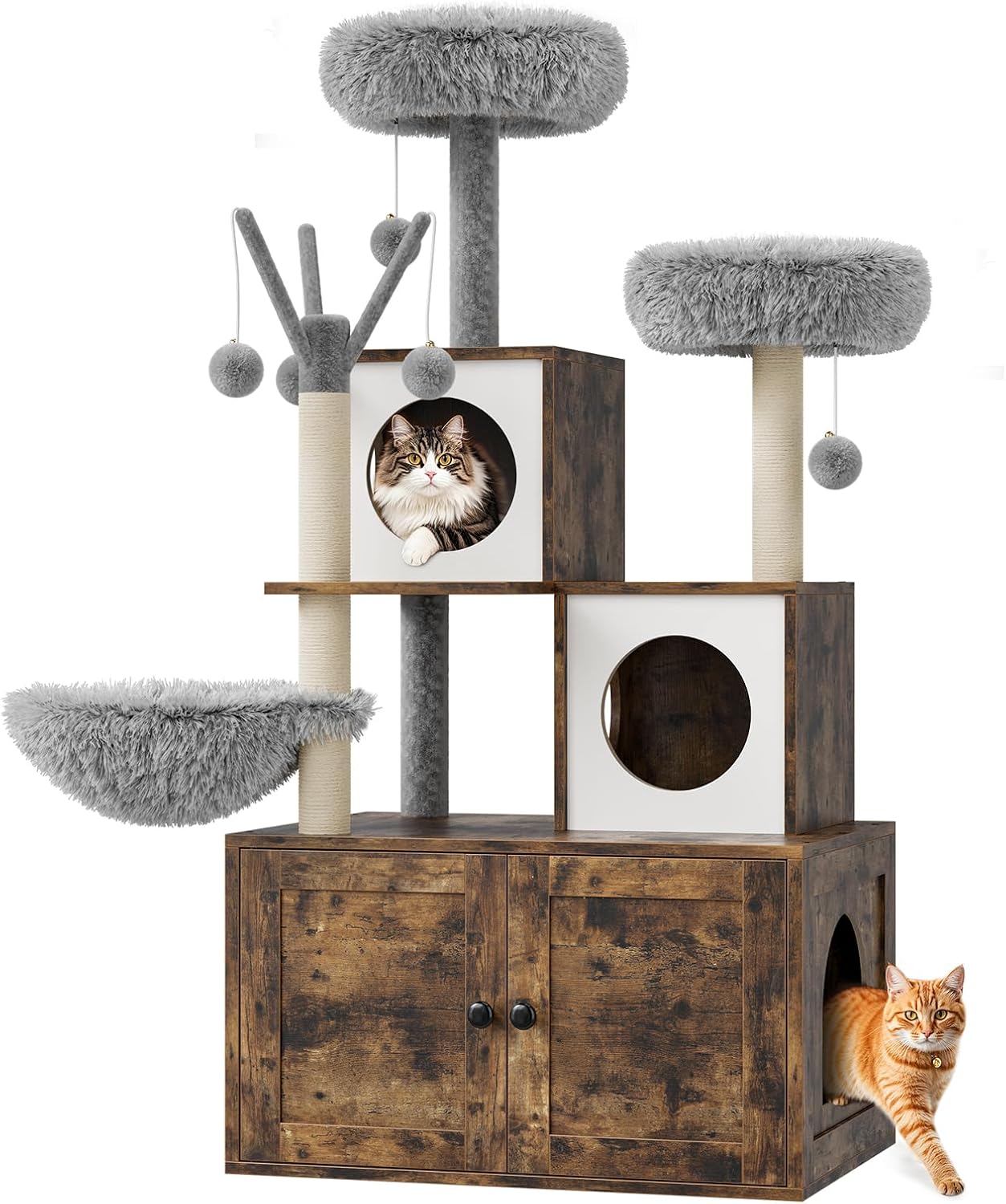 Amazon.com: Cat Tree with Hidden Litter Box Enclosure, 2-in-1 Modern ...