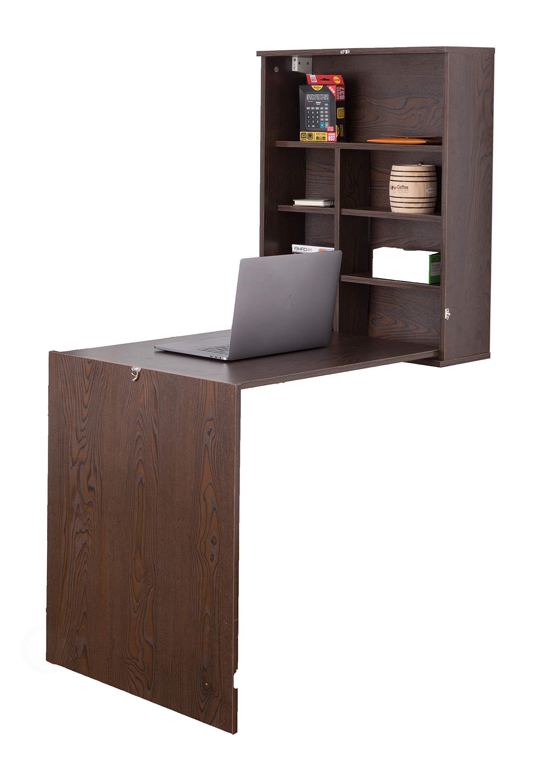 Amazon.com: Basicwise Wall Mount Laptop Fold-Out Desk with Shelves ...