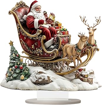 Father Christmas Figures | 2D Acrylic Santa and Sleigh Figurine ...