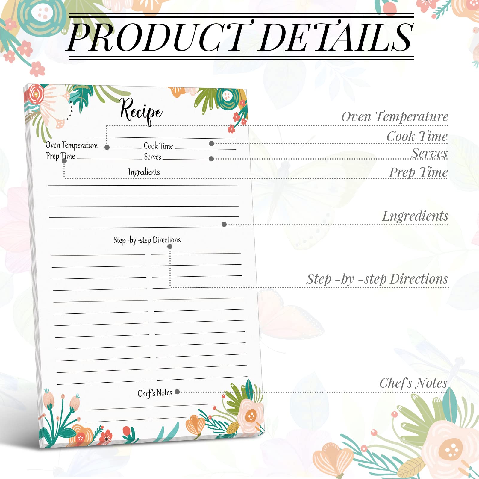 Snapklik.com : 50 Sheets Recipe Paper Full Size Recipe Refill Pages 8.5 ...