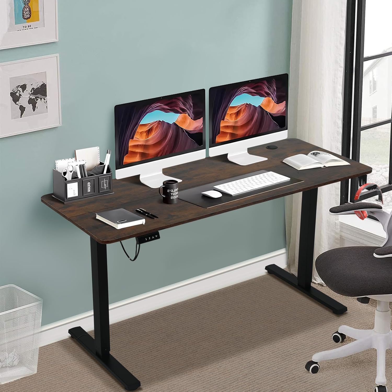 Amazon.com: Yewuli 48 inch Adjustable Height Standing Desk Table with 2 ...