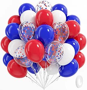 Amazon.com: BAUANOOY Red White and Blue Balloons, 60pcs 12 Inch Red White and Blue Decorations ...