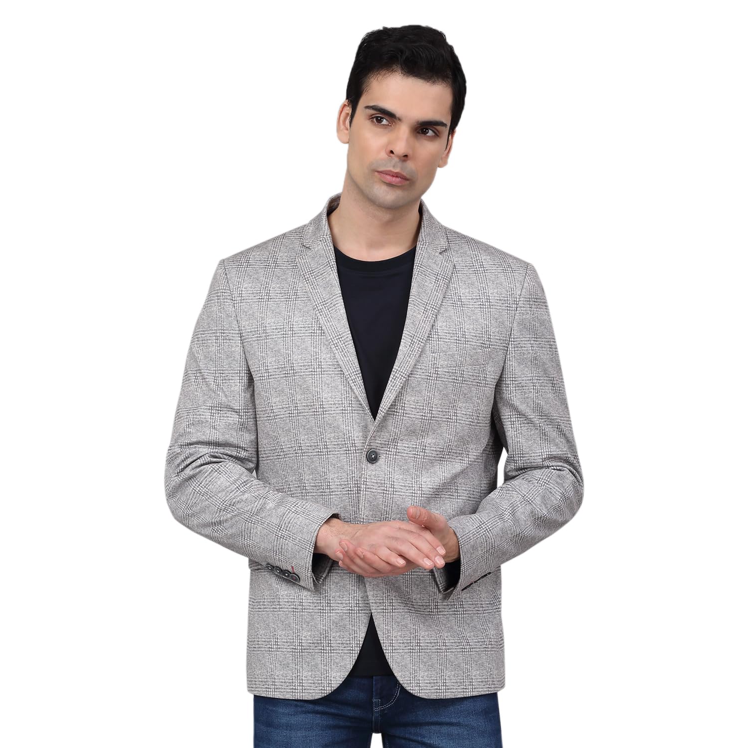 Cantabil Checkered Grey Full Sleeves Notch Lapel Casual Blazer for Men ...