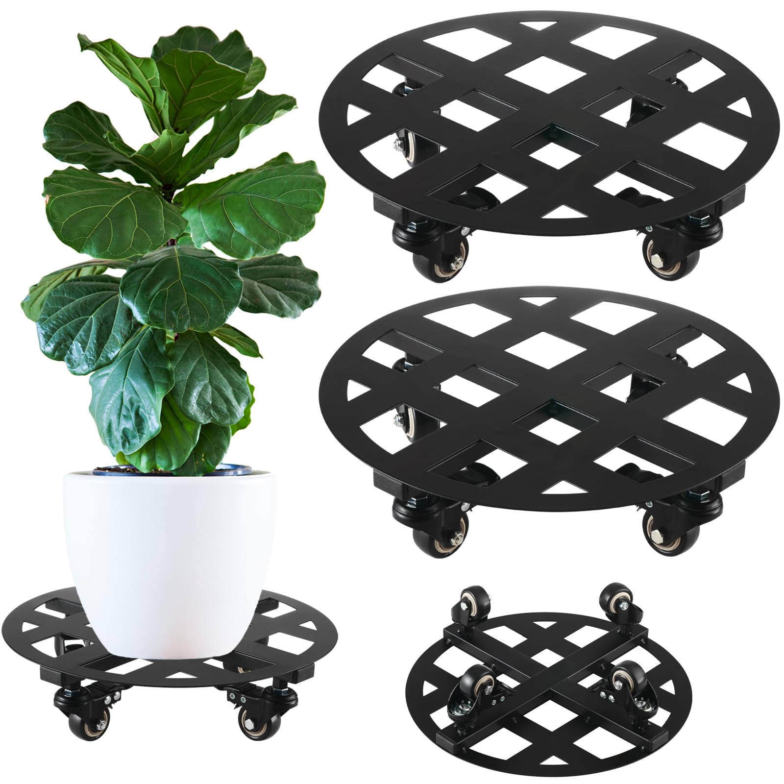 2 Packs Large Metal Plant Caddy with Wheels 13” Heavy-duty Wrought Iron ...