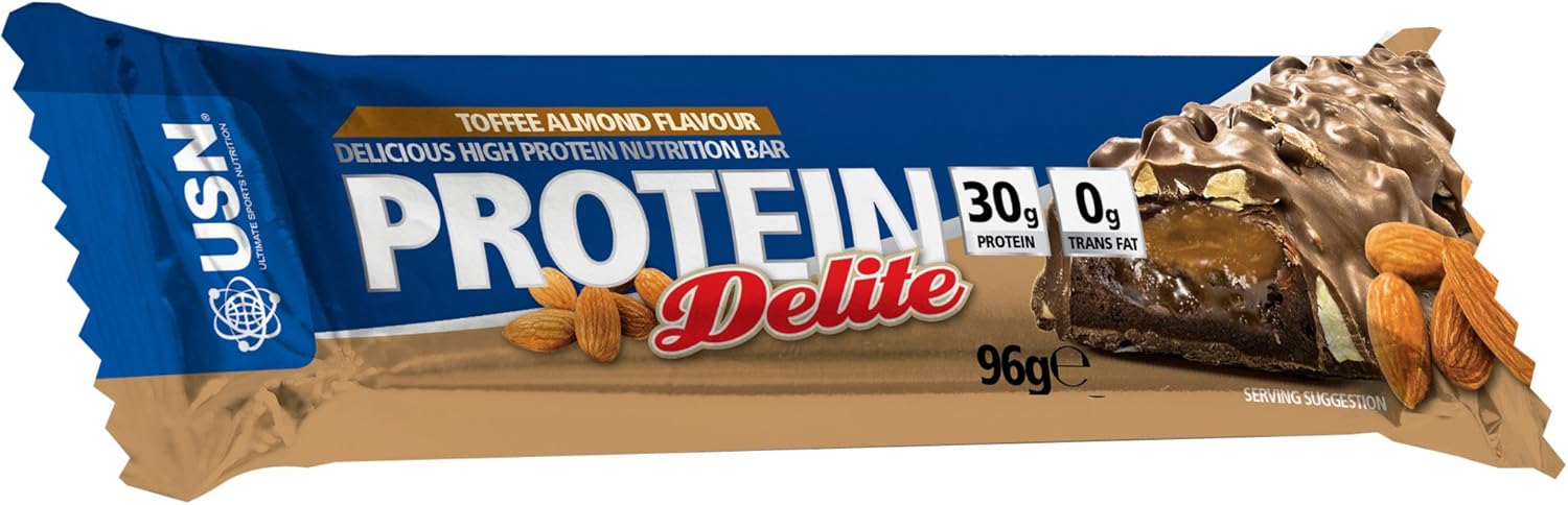 USN Protein Delite High Protein Snack Bars, Toffee Almond - Box of 12 x ...