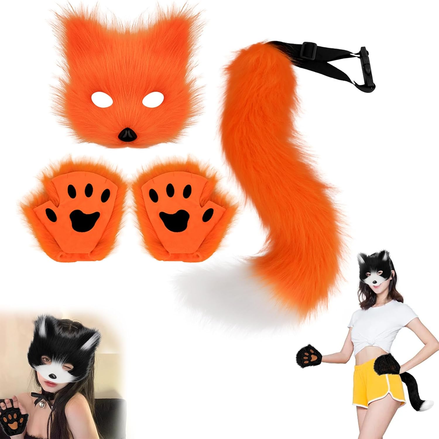 Akayoo Cat Mask and Therian Tail Set Furry Fox Mask,furry Fox Set,furry ...