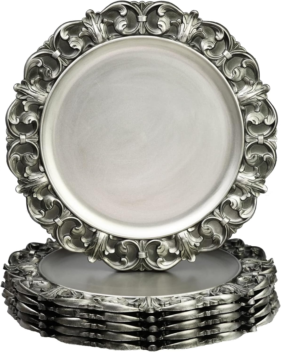 Amazon.com | Leemxiiny 13" Antique Silver Charger Plates, Set of 6 ...