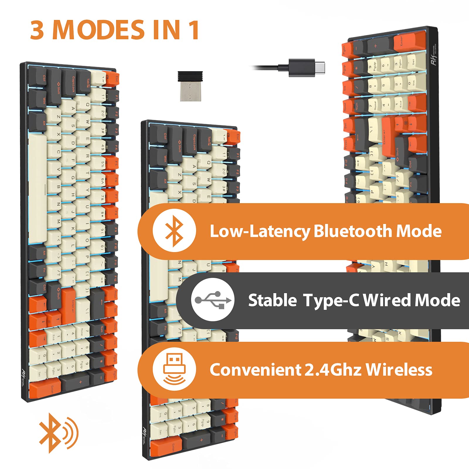 RK ROYAL KLUDGE RK100 Wireless Mechanical Keyboard, Bluetooth5.1/2.4G ...