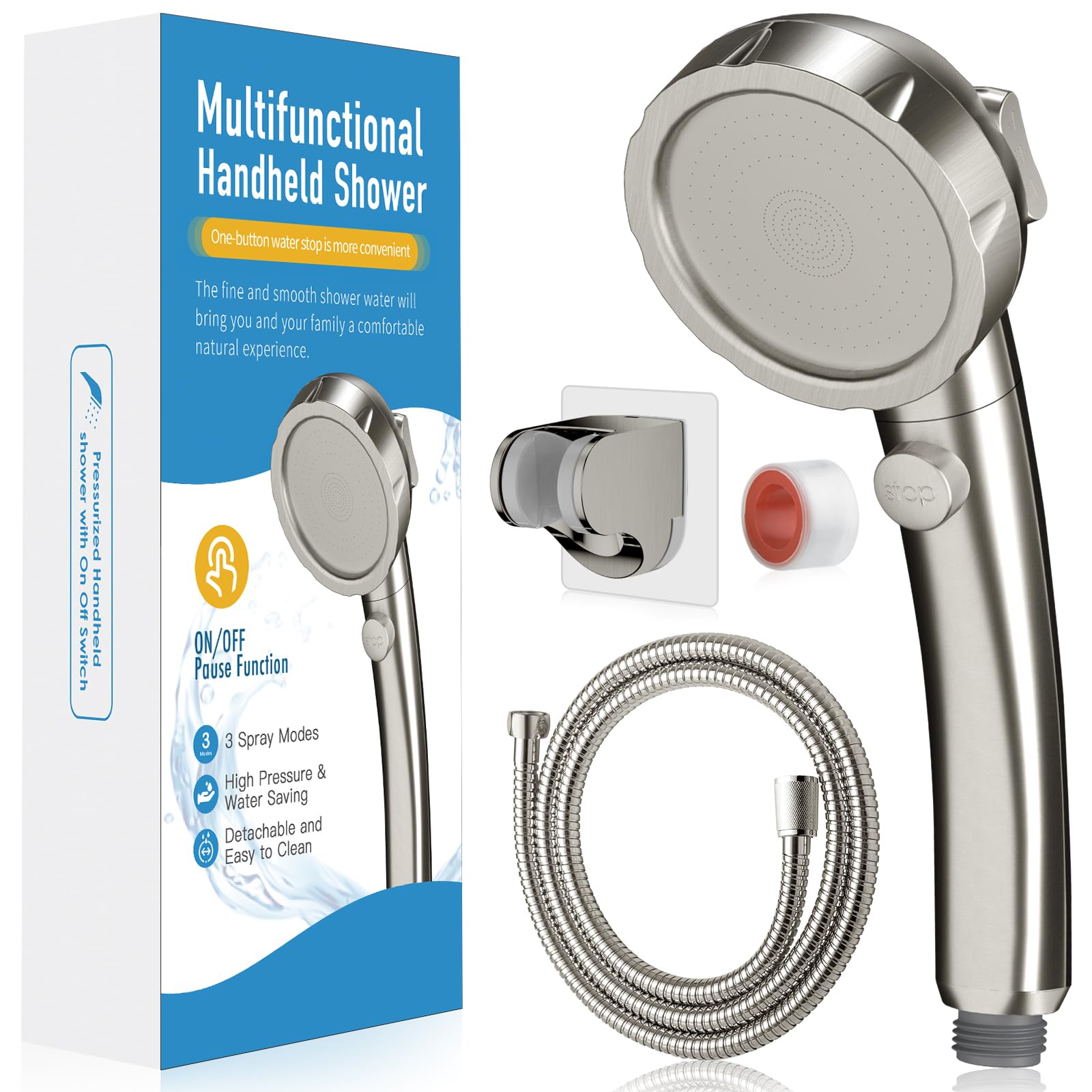 HEROBAI High Pressure Shower Head with Handheld, On Off Shower for RV ...