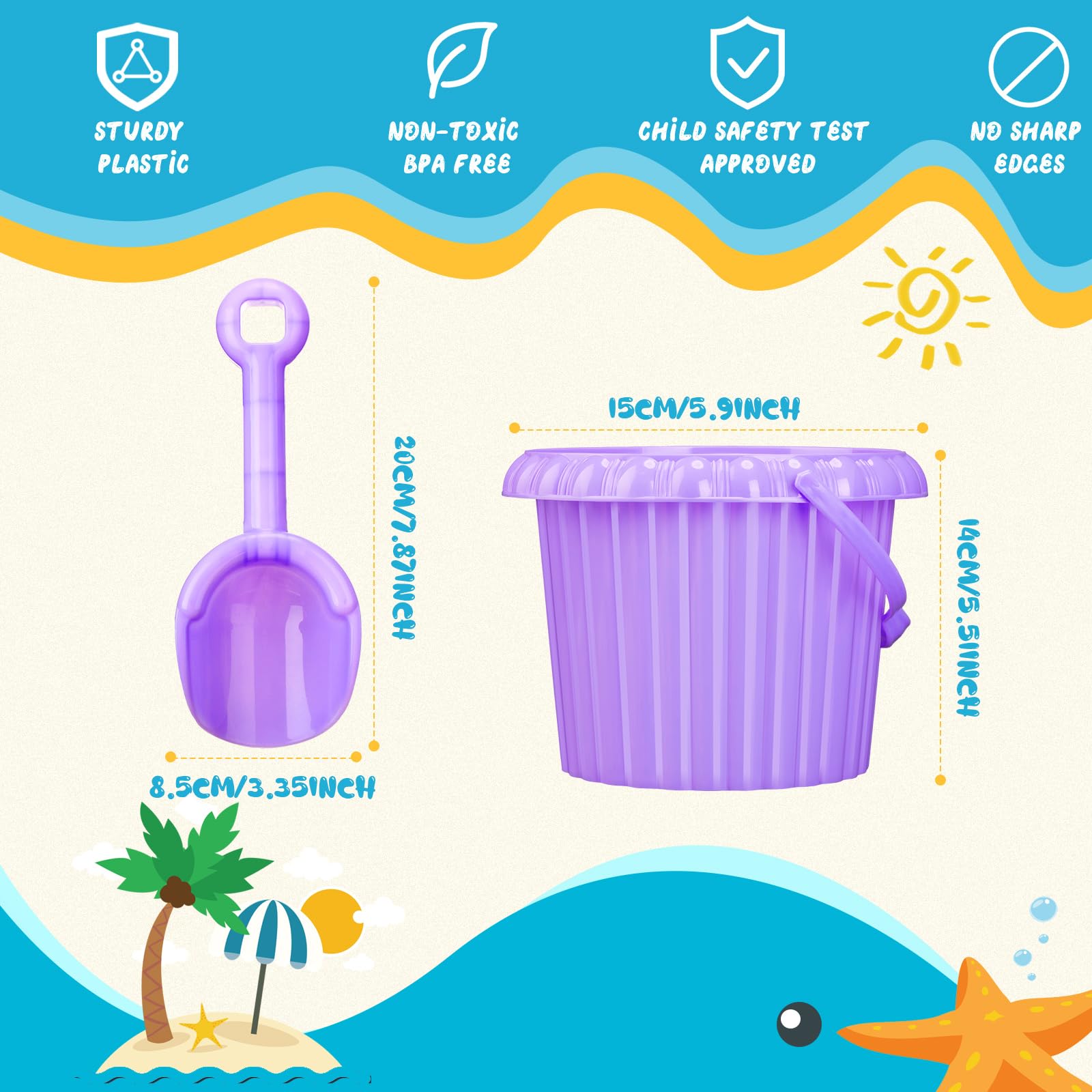 72 Pcs Sand Buckets and Shovels for Kids Bulk, 5.5 Inch Beach Bucket ...
