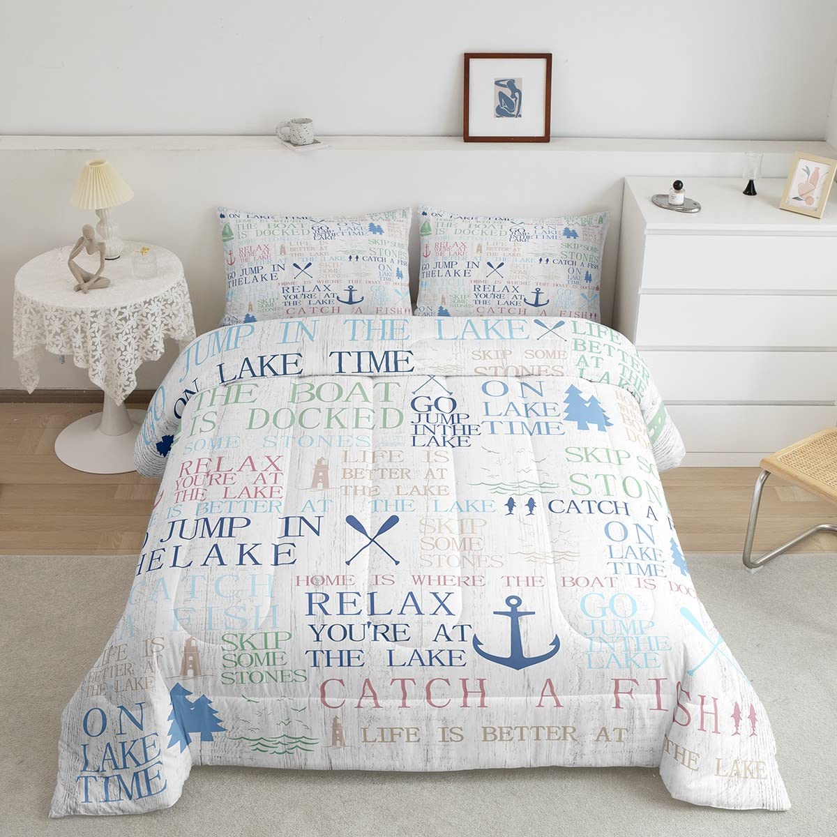 Amazon.com: Lake House Comforter Set Twin Size,Boating Nautical Anchor ...