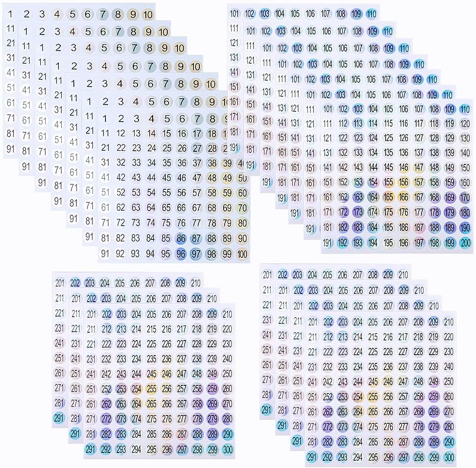 Amazon.com : SaktopDeco 21 Sheets 1 to 300 Mini Number Stickers Small ...