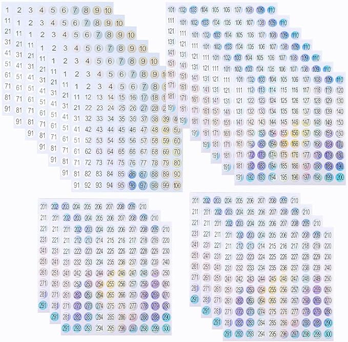 Amazon.com : SaktopDeco 21 Sheets 1 to 300 Mini Number Stickers Small ...