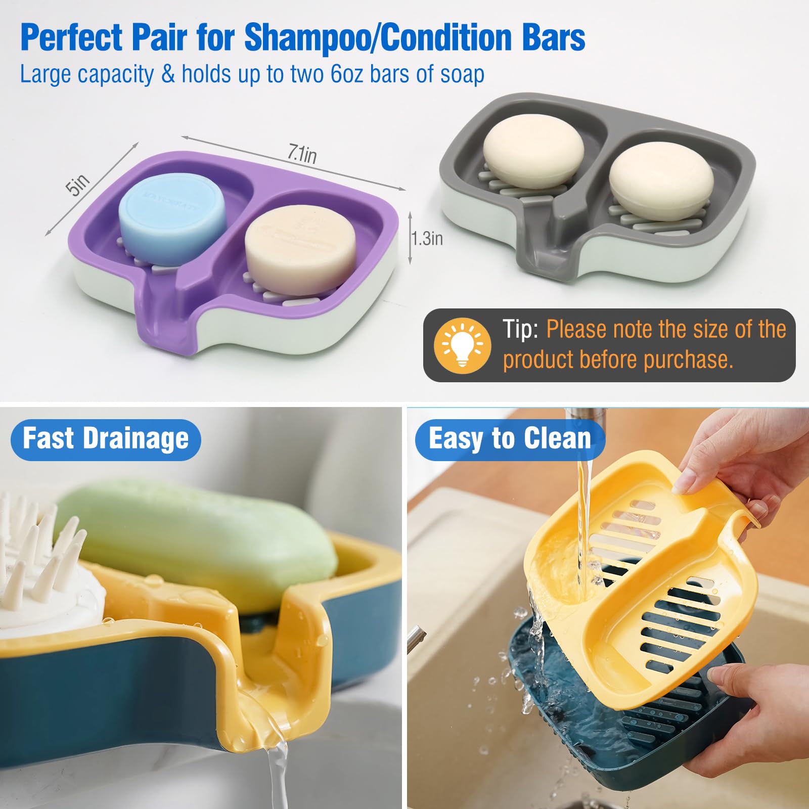 Snapklik.com : Dual Compartment Soap Holder, Self Draining Soap Dish ...