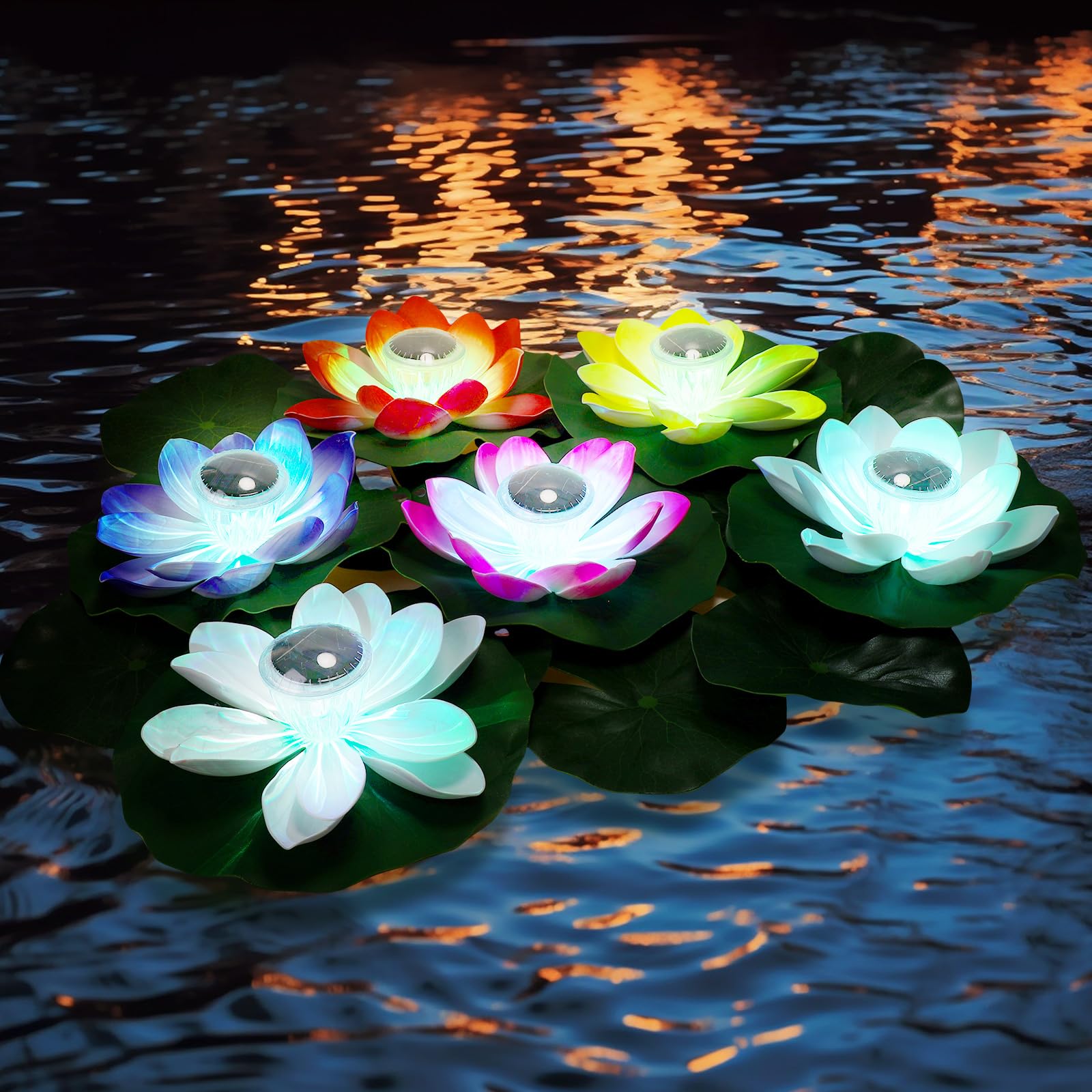 Amazon.com: VIHOSE 16 Pcs Solar Lotus Pond Lights Waterproof LED Solar ...