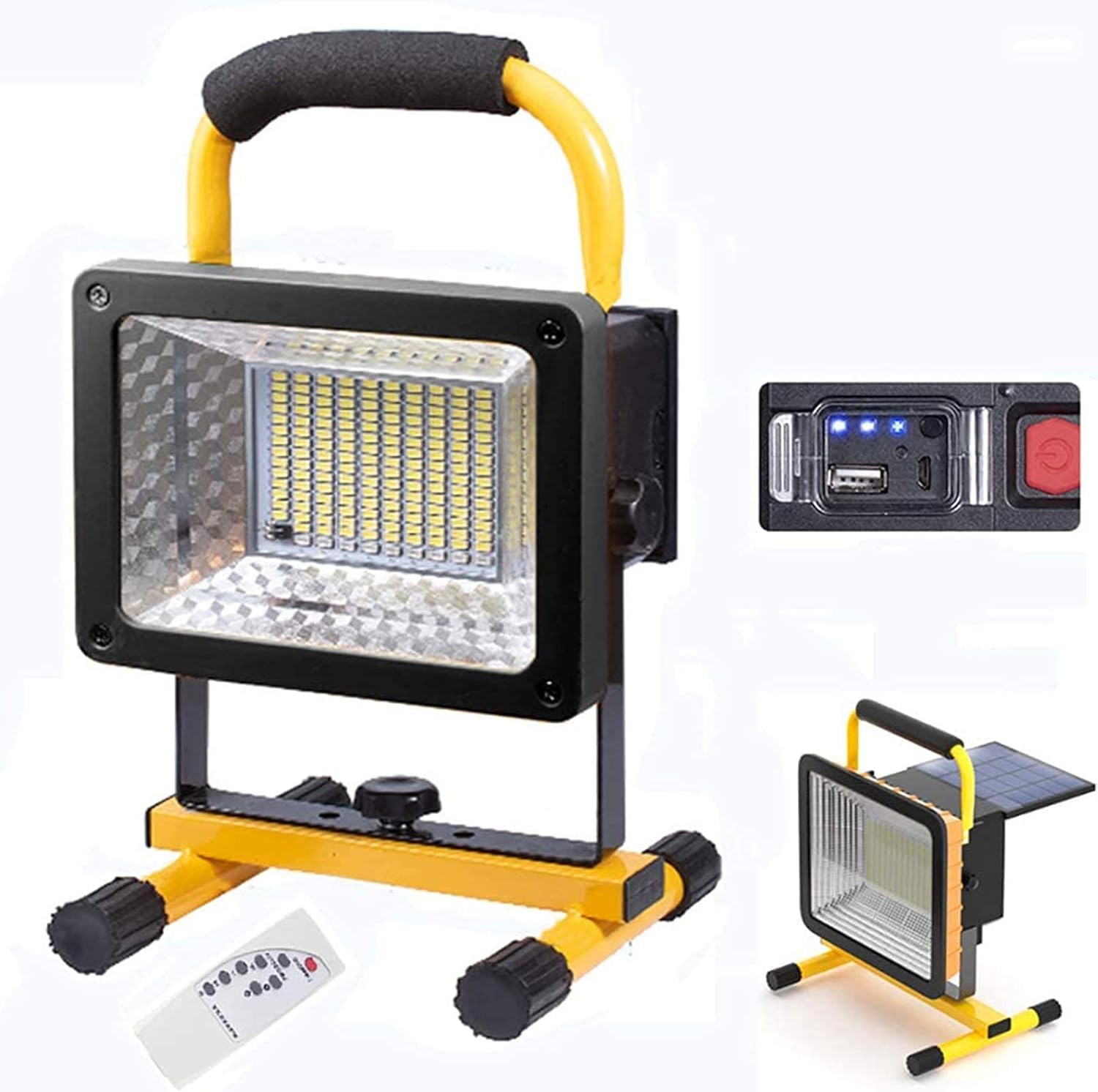 Amazon.co.jp: 200W 超高輝度 LED 工事用ライト リモコン付き、充電式ポータブル屋外投光器 3 モード照明、バッテリー ...
