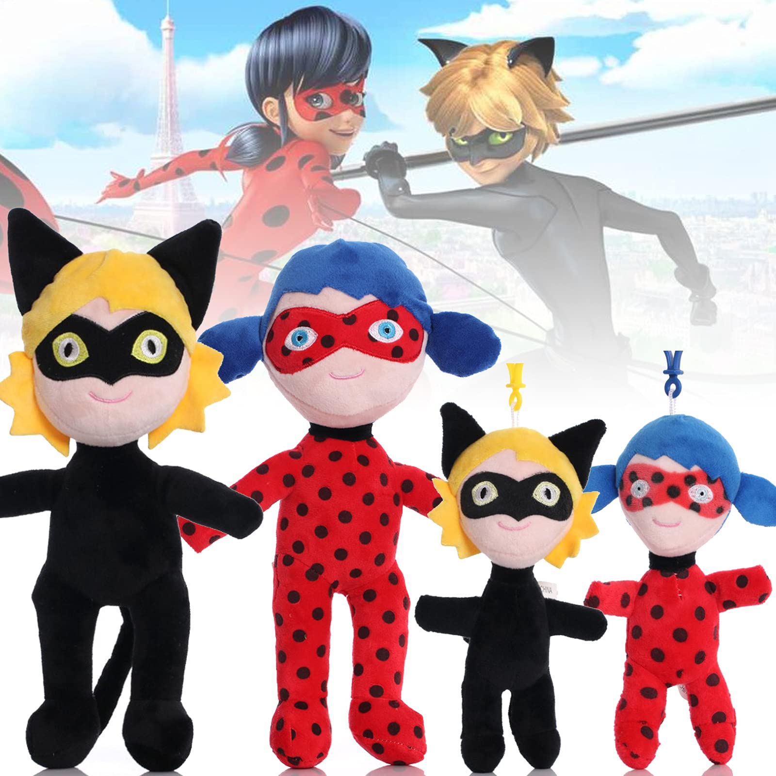 Buy 2/4Pcs Tales of Ladybug & Cat Noir Plush Toys,12"/8" Cartoon ...