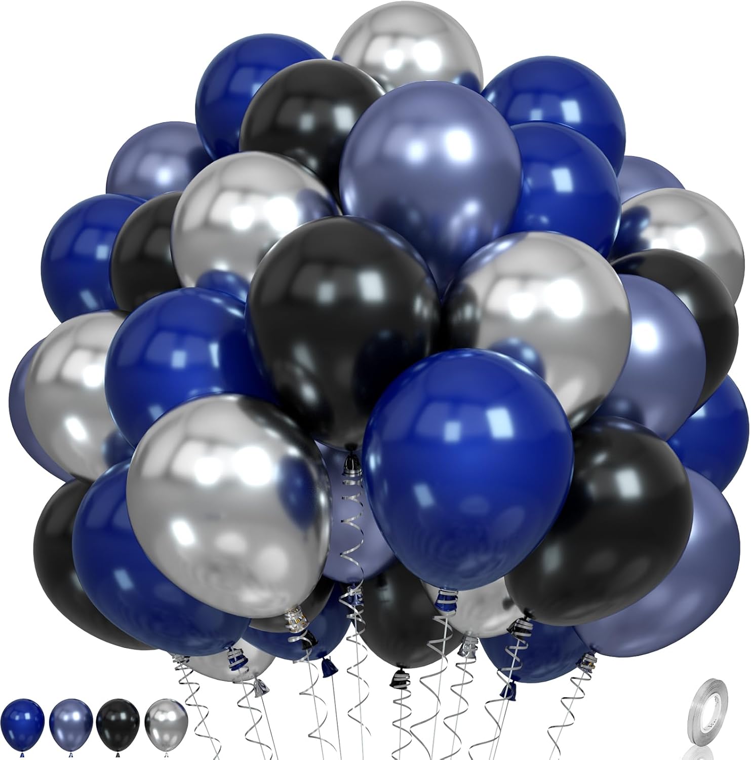 Amazon.com: Blue and Black Balloons, Navy Blue and Silver Balloons ...