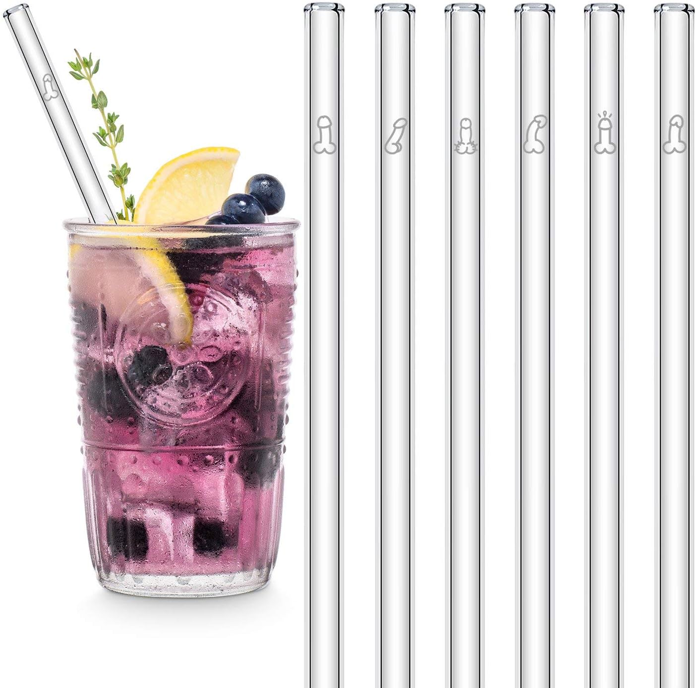 Amazon.com: HALM Glass Straws - Penis Straw Edition - 6 Reusable ...
