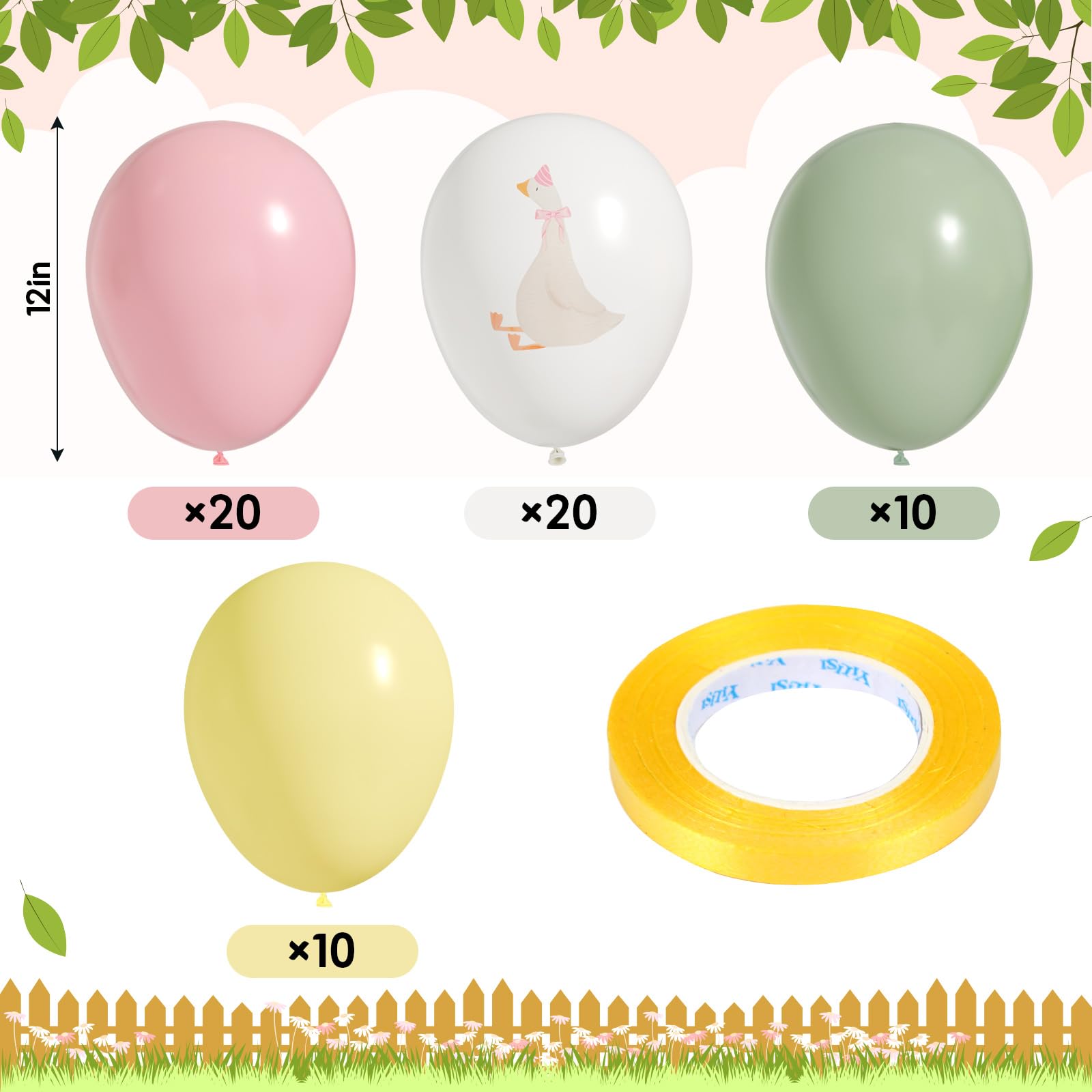 Snapklik.com : Motionchic 60 Pcs Bow Goose Balloons Set, 12 Inch Pastel ...