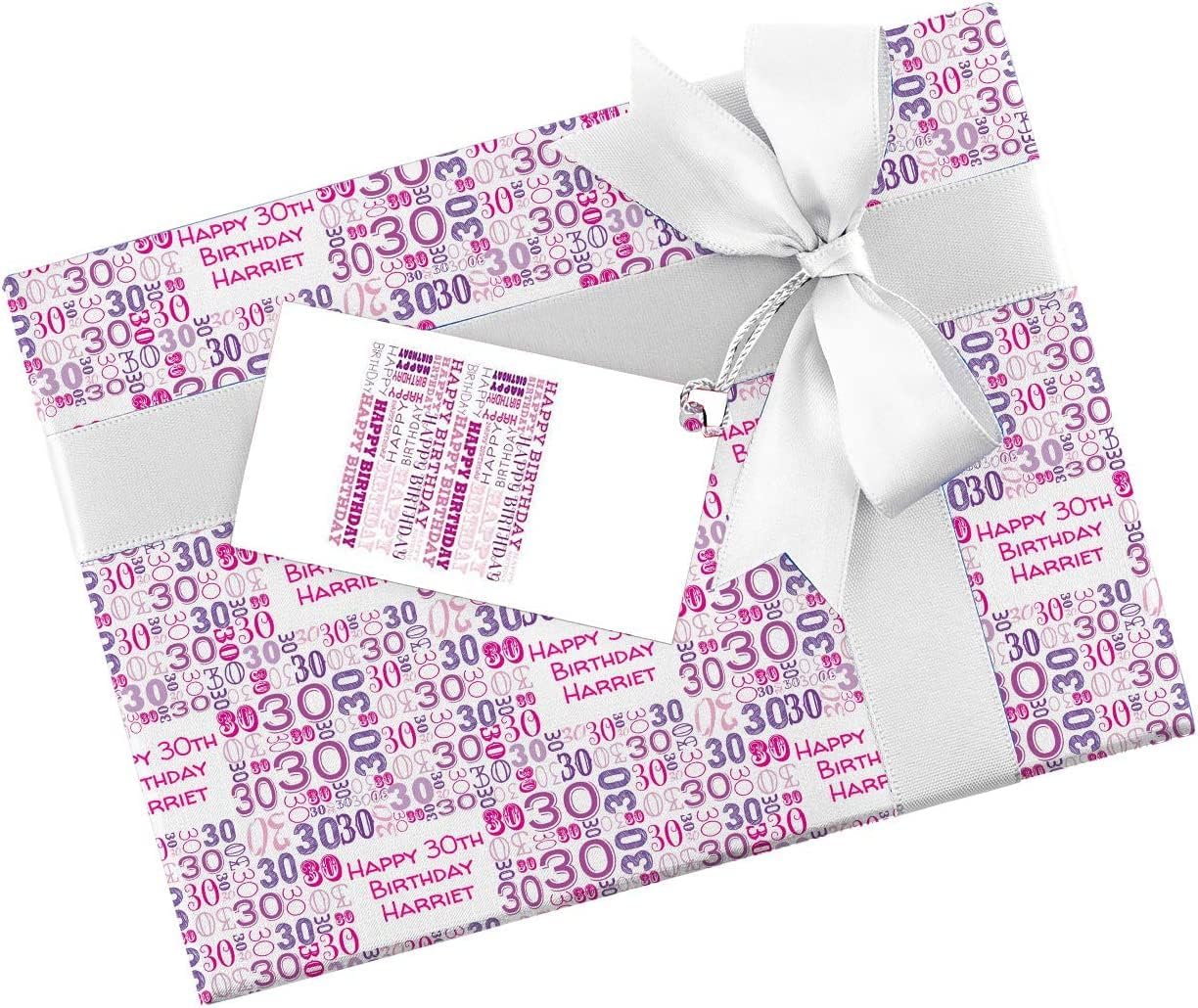 Pink Happy 30th birthday Personalised Wrapping Paper - Gift Wrap 590mm ...