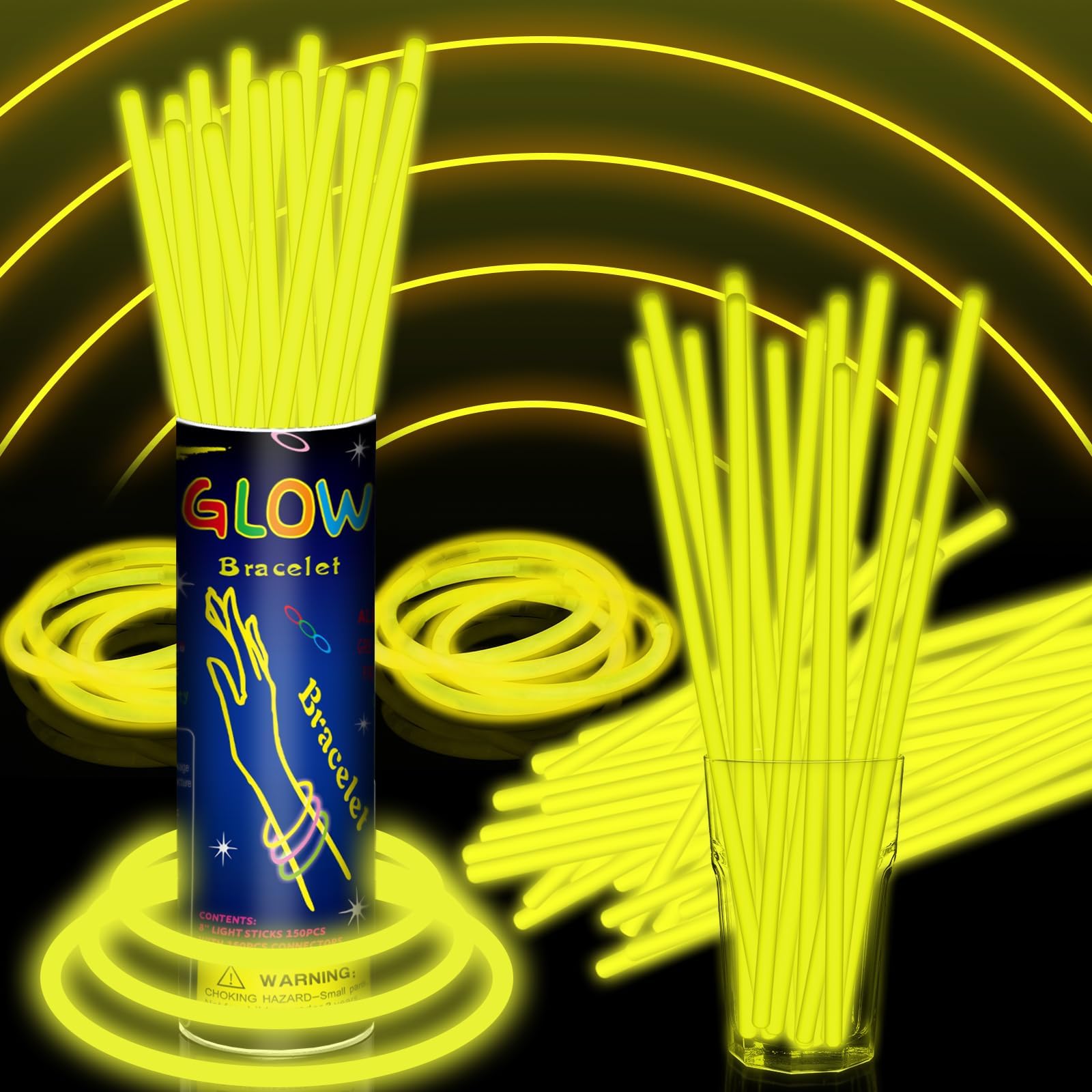 Snapklik.com : Taikula 100 Pack 8” Yellow Glow Sticks Bulk