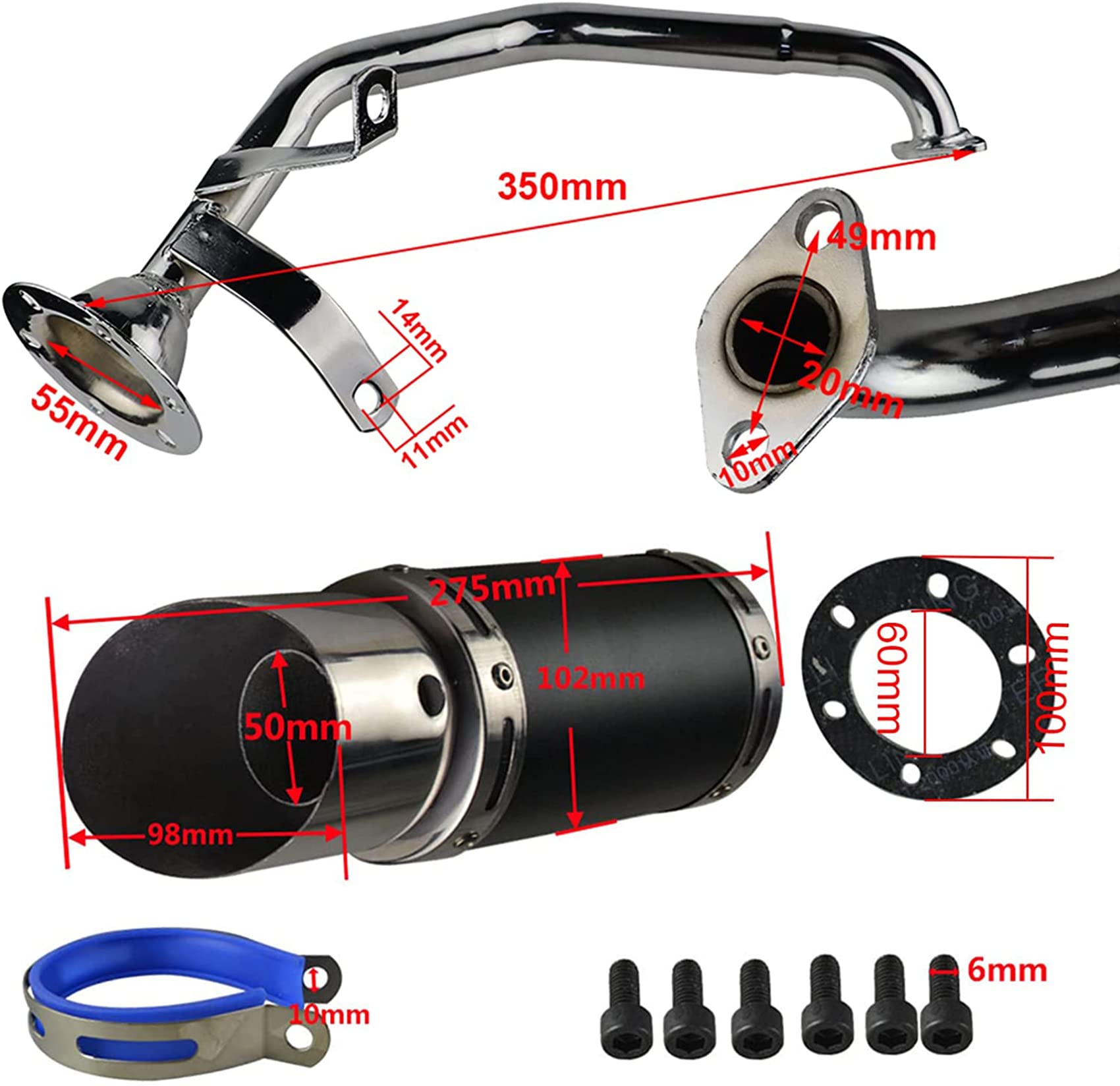 Neeknn Moto Short Performance Exhaust Muffler Pipe Black Steel For GY6 ...
