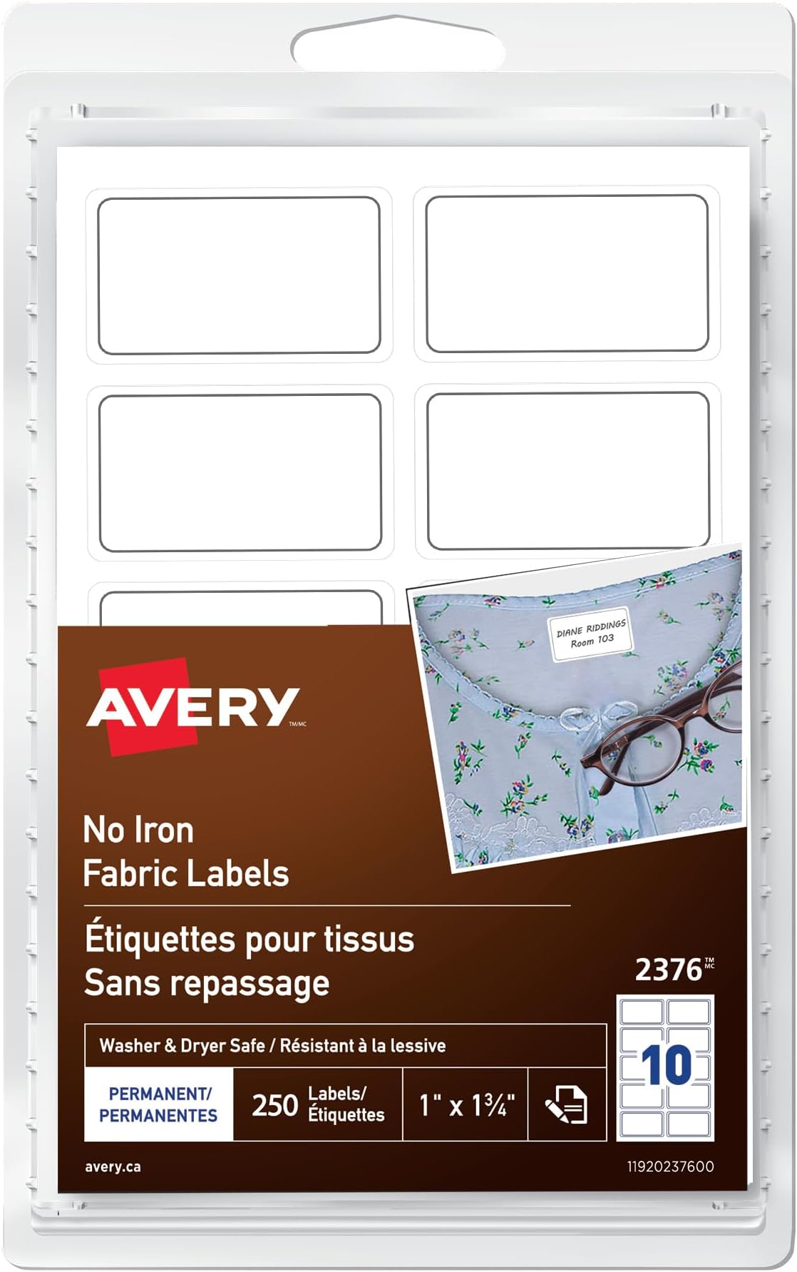 Avery No-Iron Fabric Labels, Nylon Woven Fabric, 1” x 1¾”, Durable ...