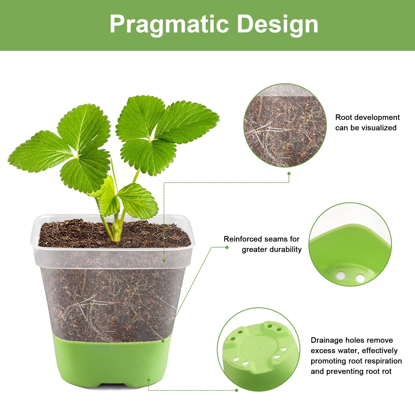 36 Packs 3 Inch Square Plastic Nursery Pots, Clear Plant Pot with Soft ...