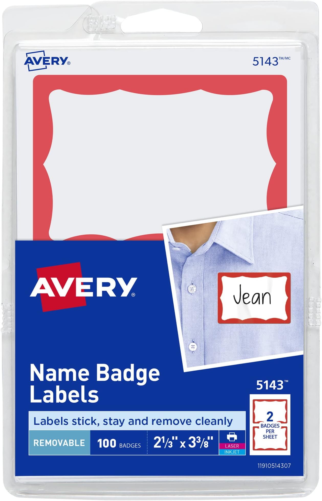 Avery Print or Write Name Badge Labels, Red Border, 2.34 x 3.375 Inches ...