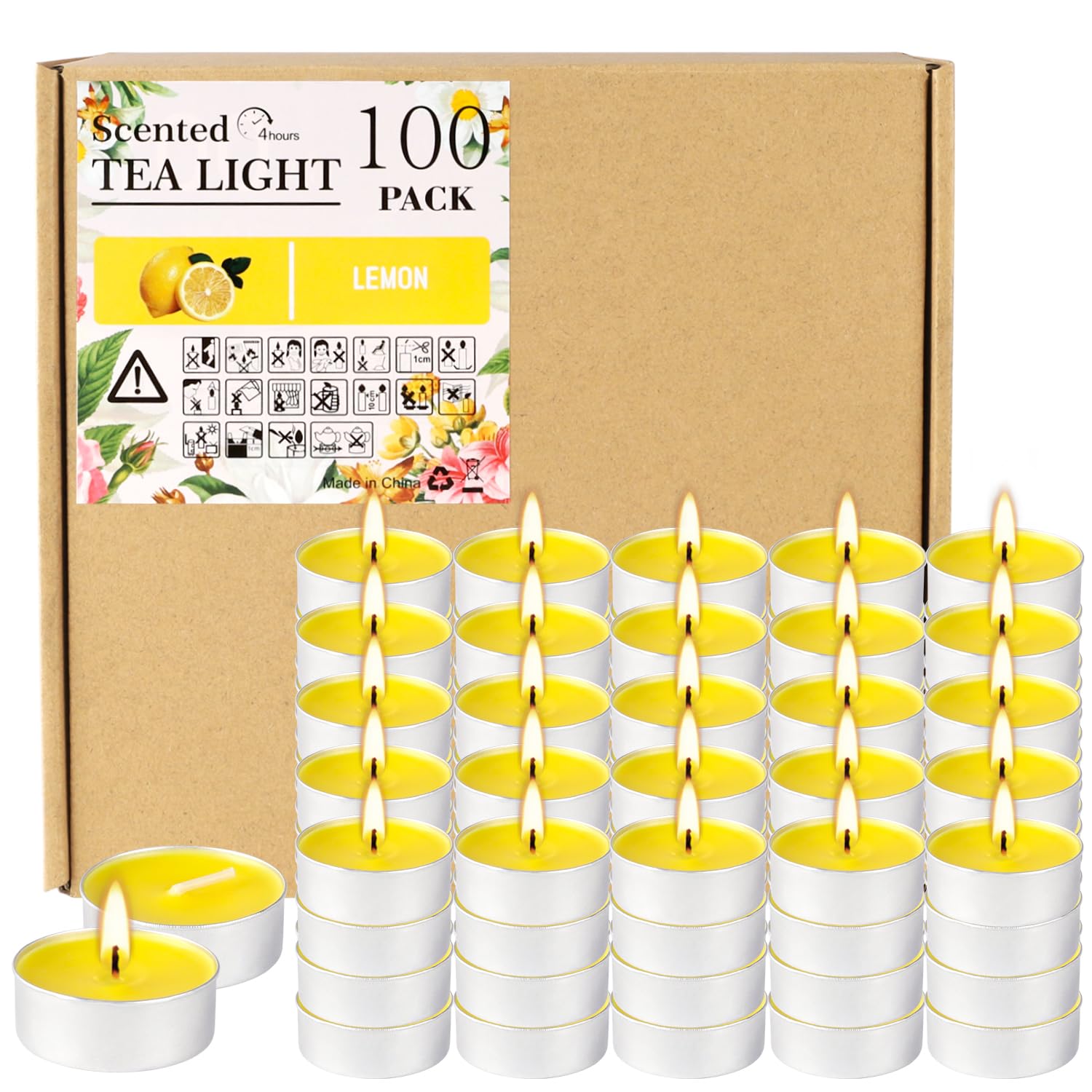 100 Pack Scented Tealight Candles 4 Hours Lemon Aromatherapy Candles ...