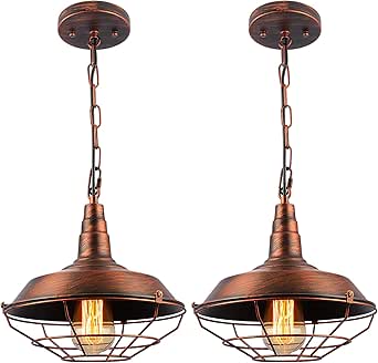 UShe DHome Industrial Pendant Lights Kitchen Island 2 Pack Farmhouse ...