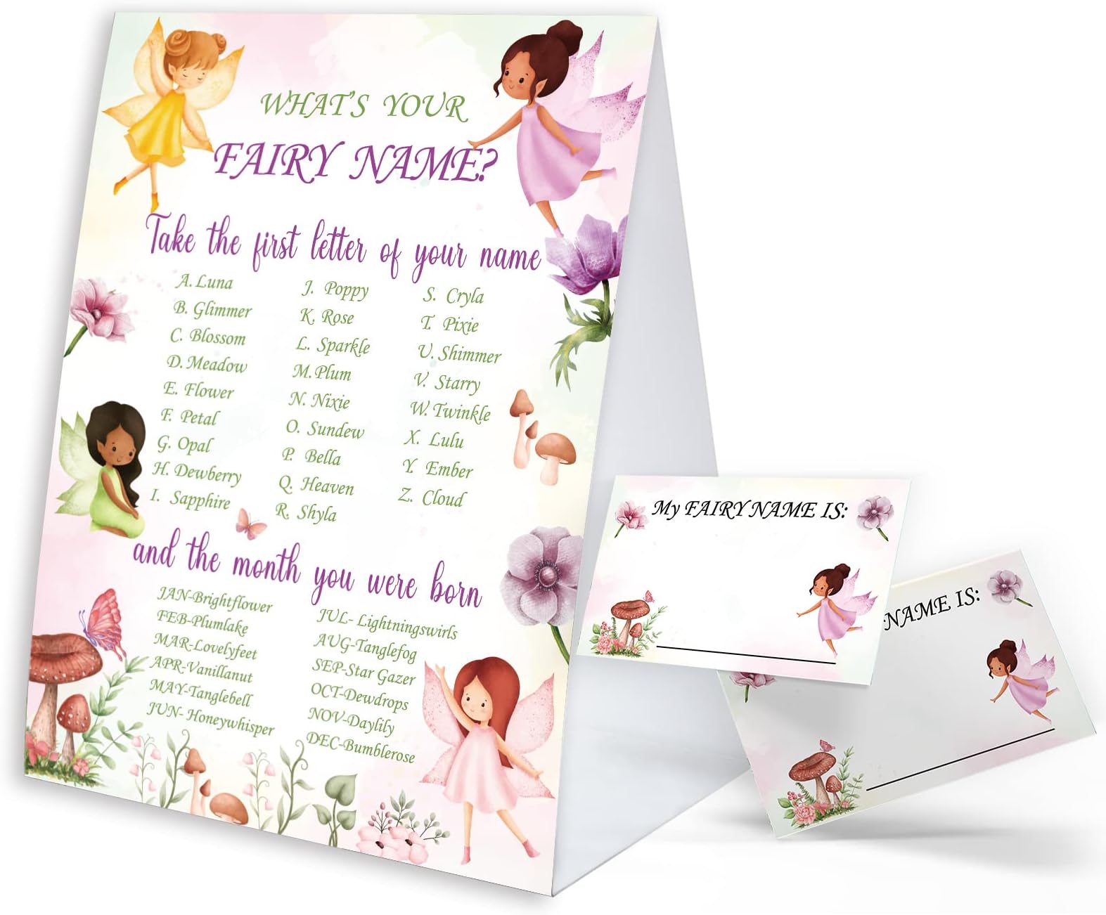 Amazon.com: What's Your Fairy Name Game Sign with Name Tag Stickers for ...