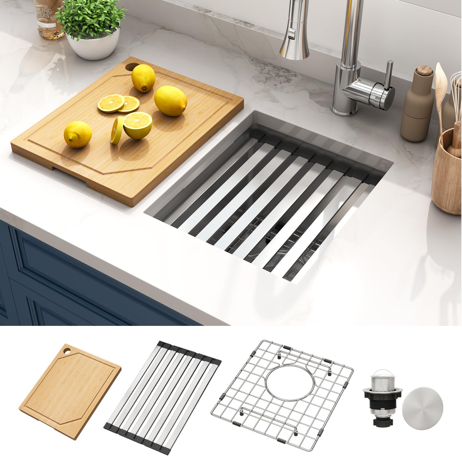 LQS 13 x 15 Inches Small Bar Sink, Undermount Bar Sink, Stainless Steel ...