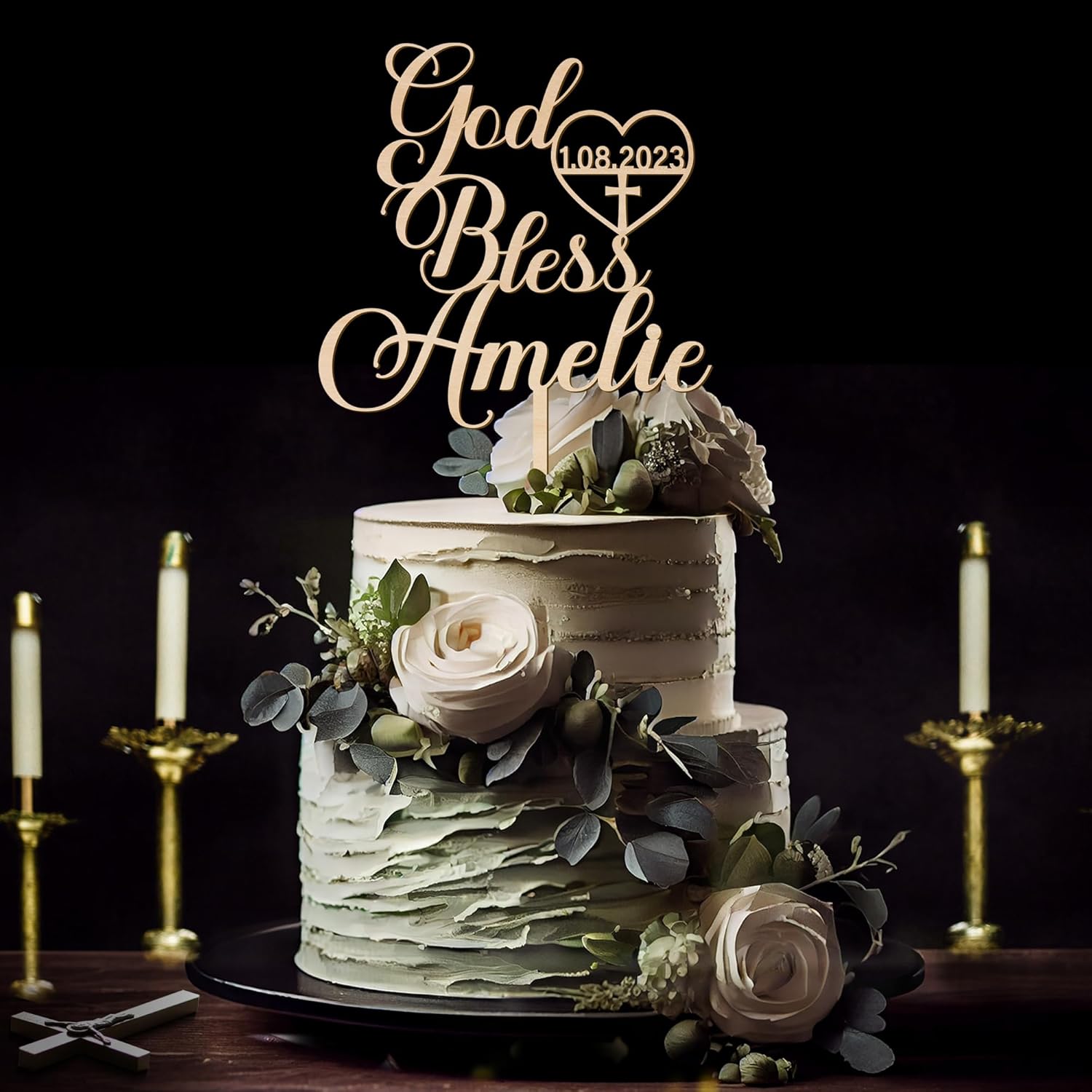 Amazon.com: Party to Be Personalized God Bless Cake Topper in Wood ...