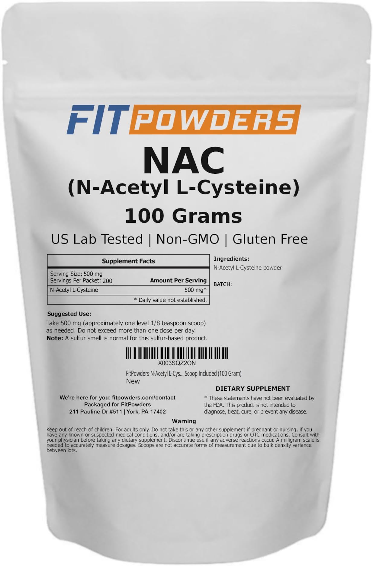 Amazon.com: FitPowders NAC Powder N-Acetyl L-Cysteine Powder Scoop ...