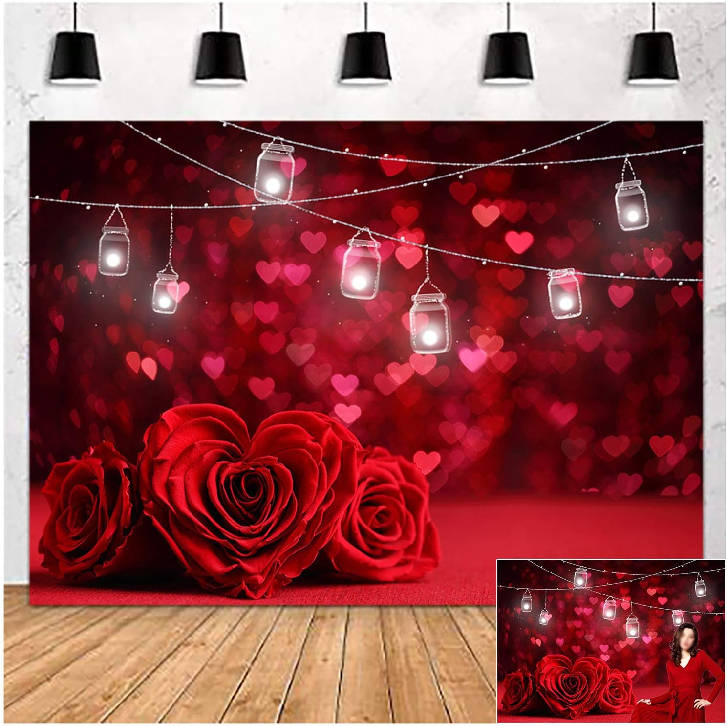 Amazon.com : MAQTT 7x5 FT Red Love Heart Rose Bokeh Glitter Photo ...