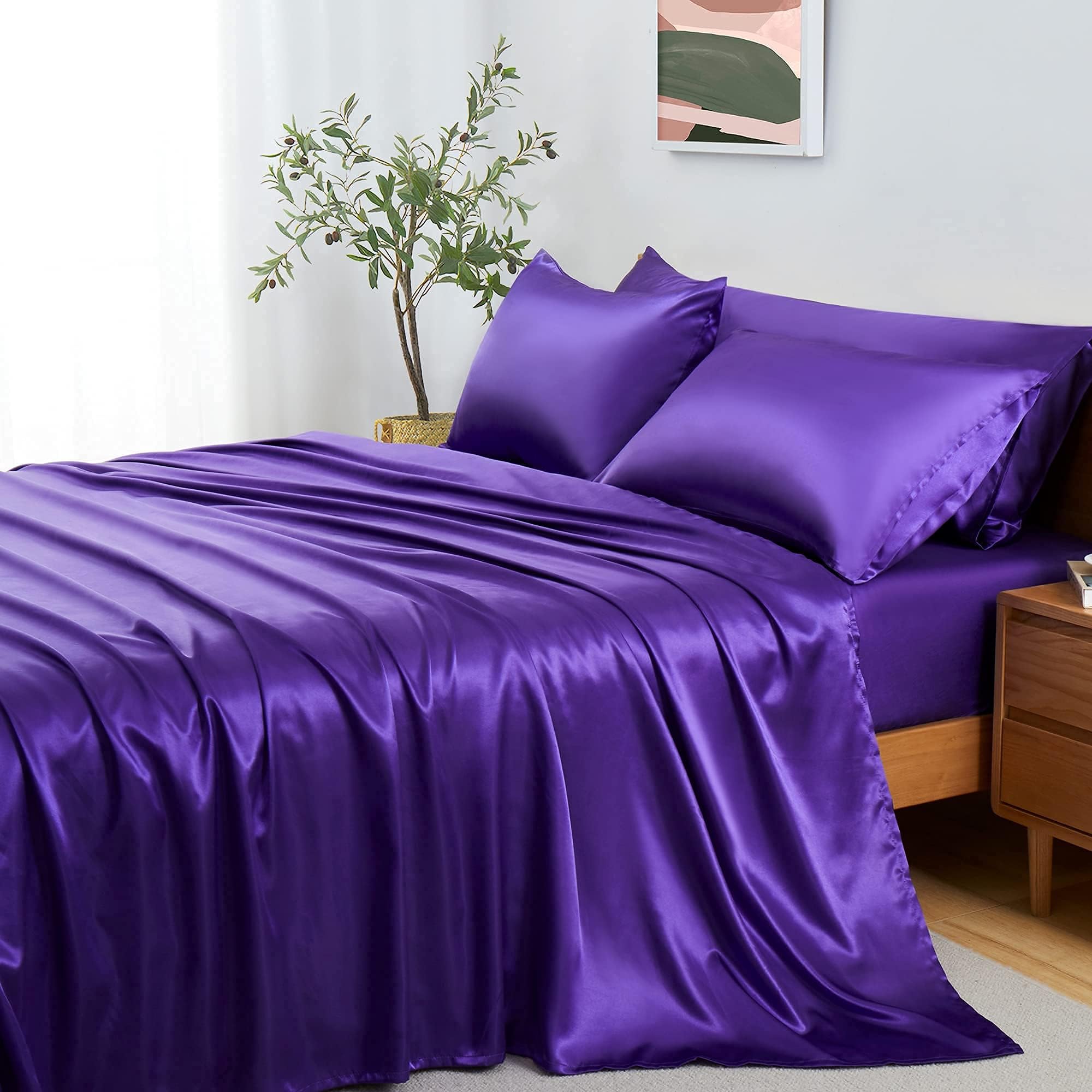 Amazon.com: Lanest Housing Silk Satin Sheets, 3-Piece Twin XL Size Satin Bed Sheet Set with Deep ...