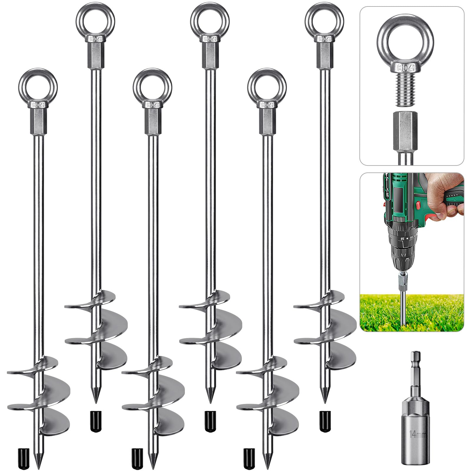 Amazon.com : Insaga 30'' Fully Welded Ground Anchors Screw in, 3 ...