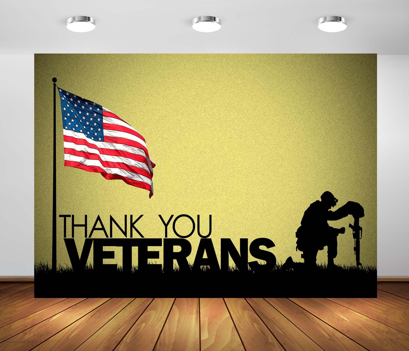 Amazon.com : BELECO 7x5ft Fabric Thank You Veterans Backdrop US Flag ...