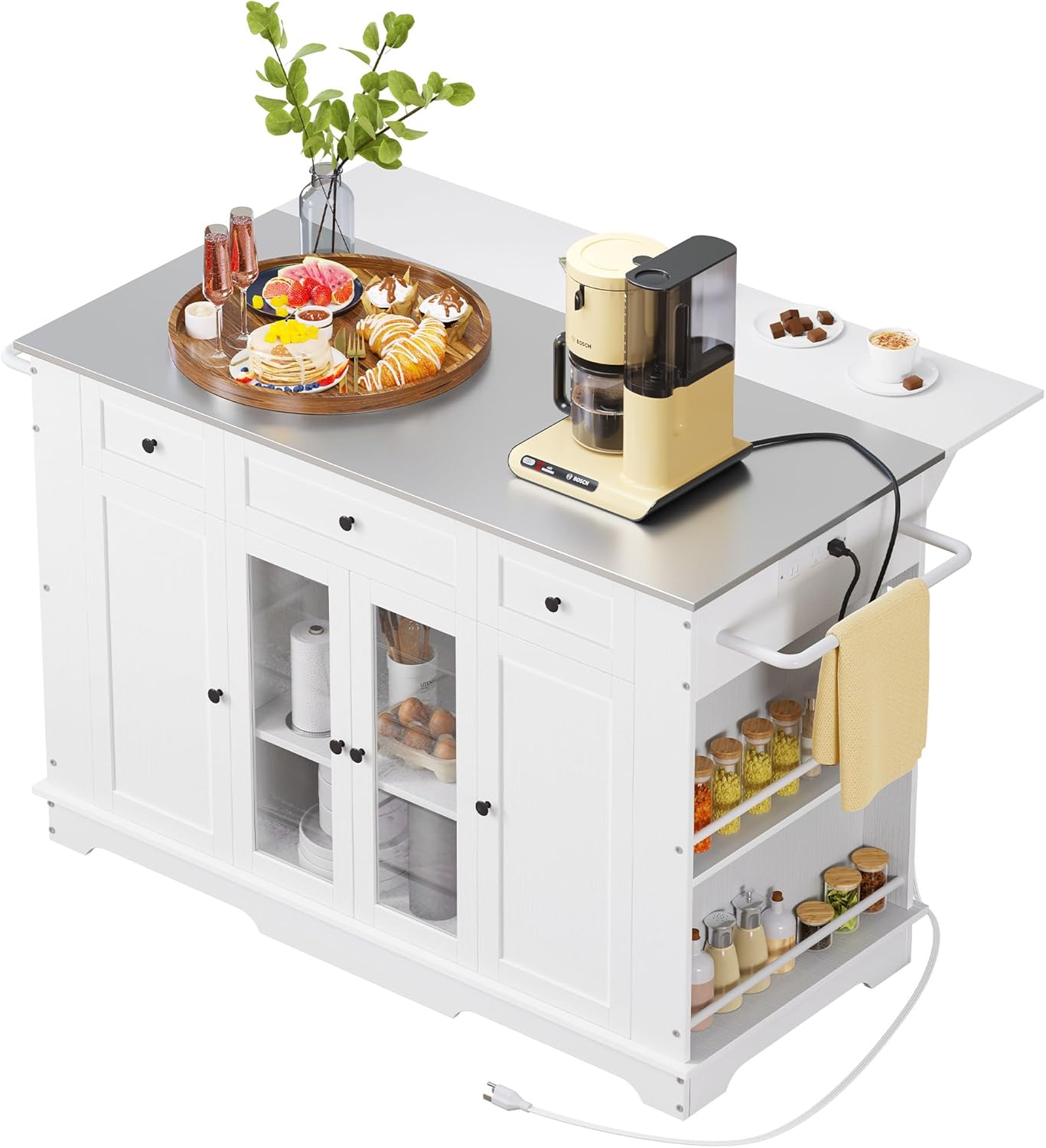 Amazon.com: DWVO Kitchen Island with Stainless Steel Top & Power Outlet ...