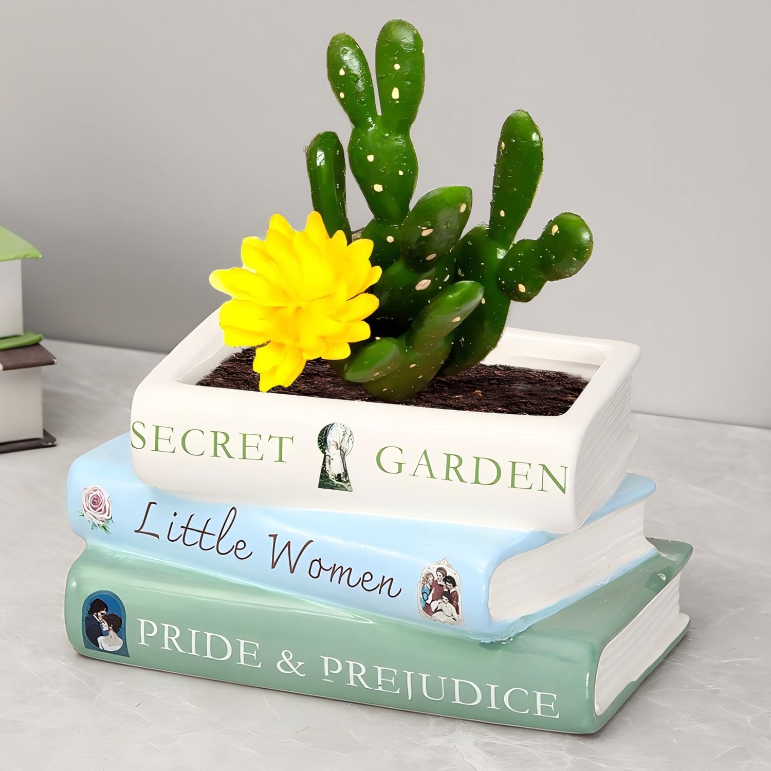 Amazon.com: Garsheon Book Planter, Ceramic Planters with Drainage Hole ...