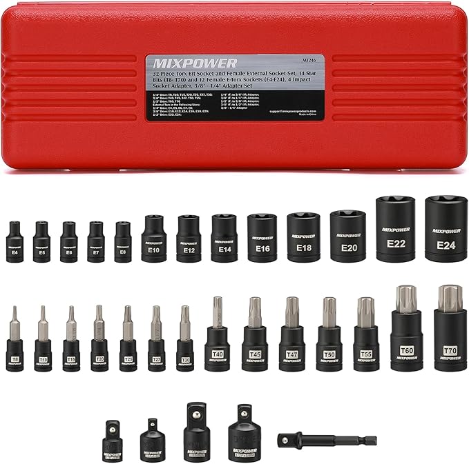 Amazon.com: MIXPOWER 32PCS Torx Bit Socket Set, 14 Star Bits (T8-T70 ...
