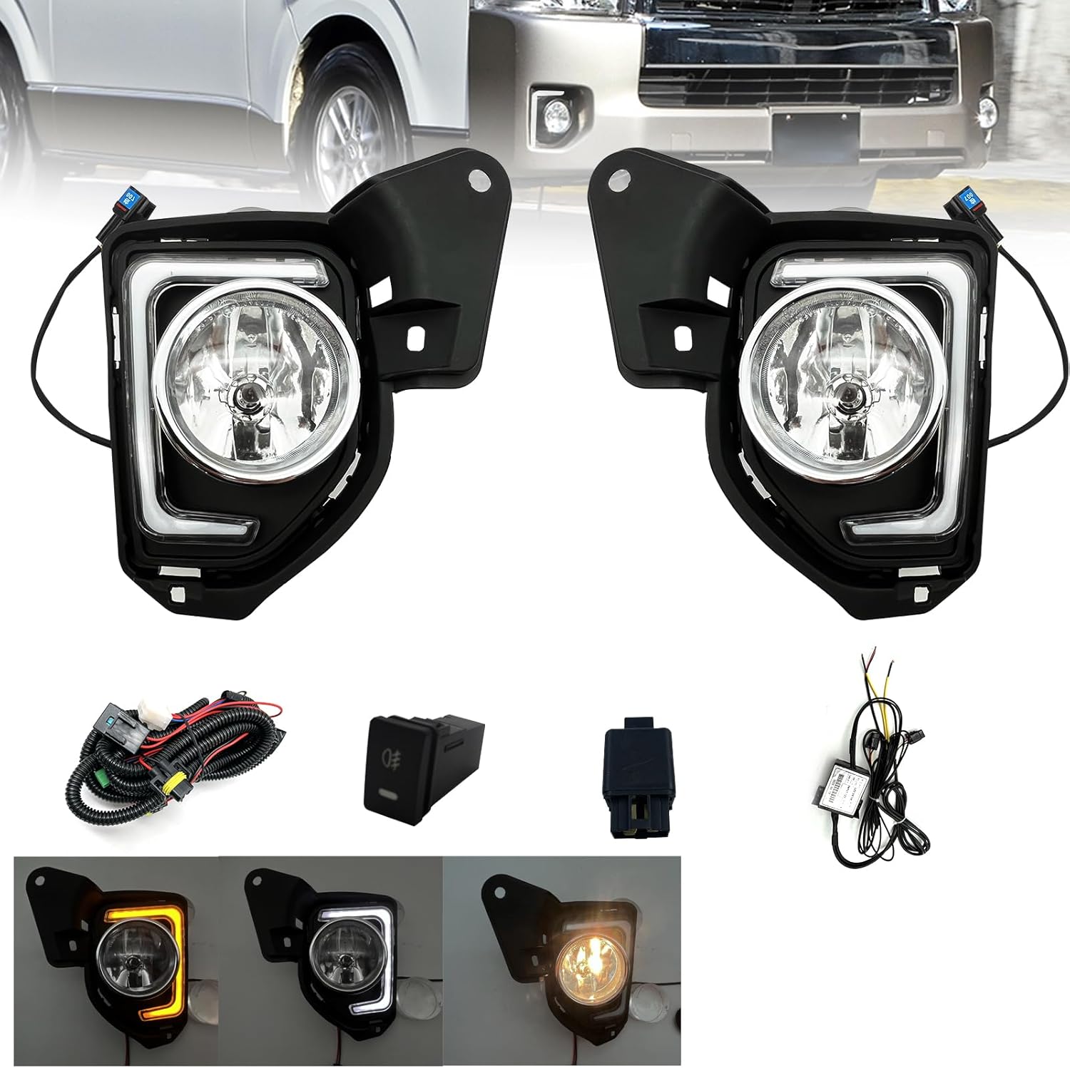 Amazon.com: Luz antiniebla con DRL y señal de giro para Toyota Hiace 2014 2015 2016 2017 2018 ...