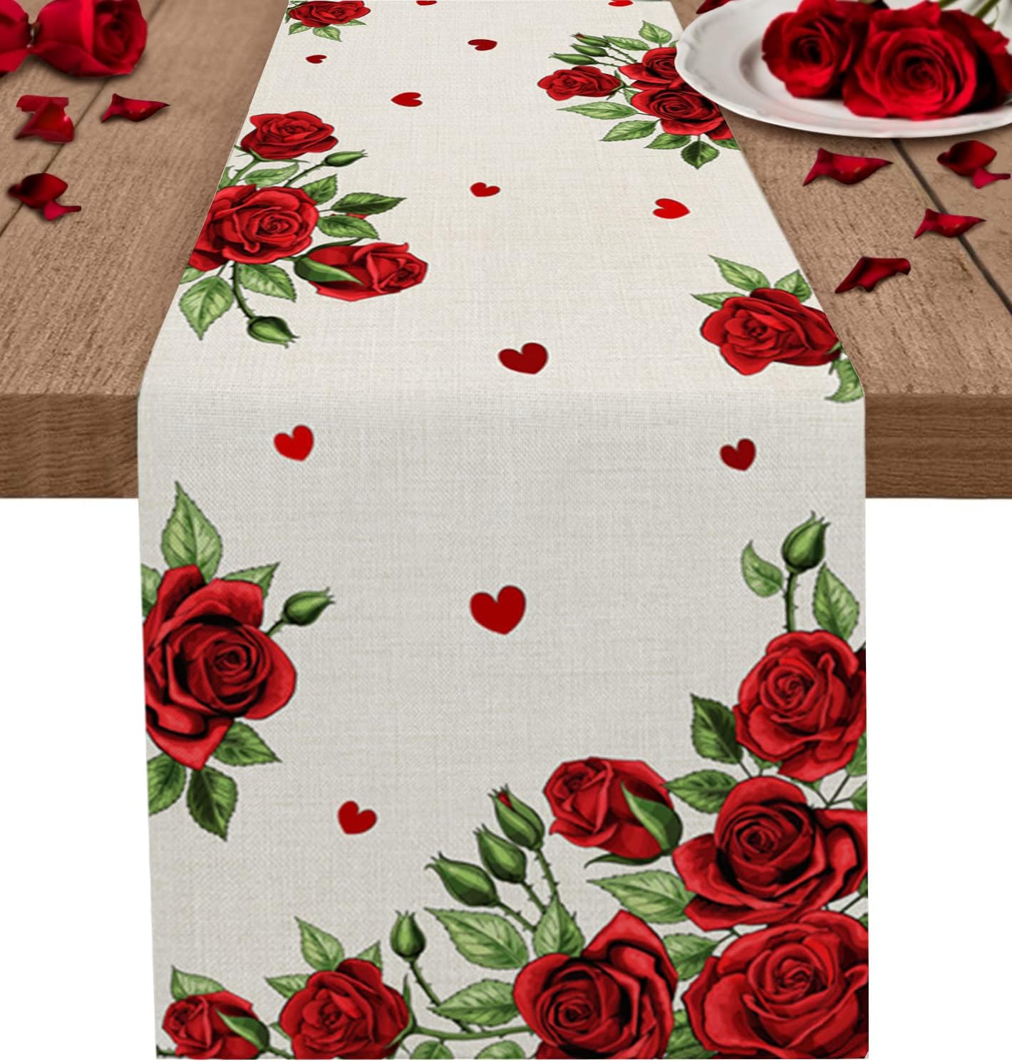 Amazon.com: Valentines Flower Table Runner 90 Inches Long Cotton Linen ...