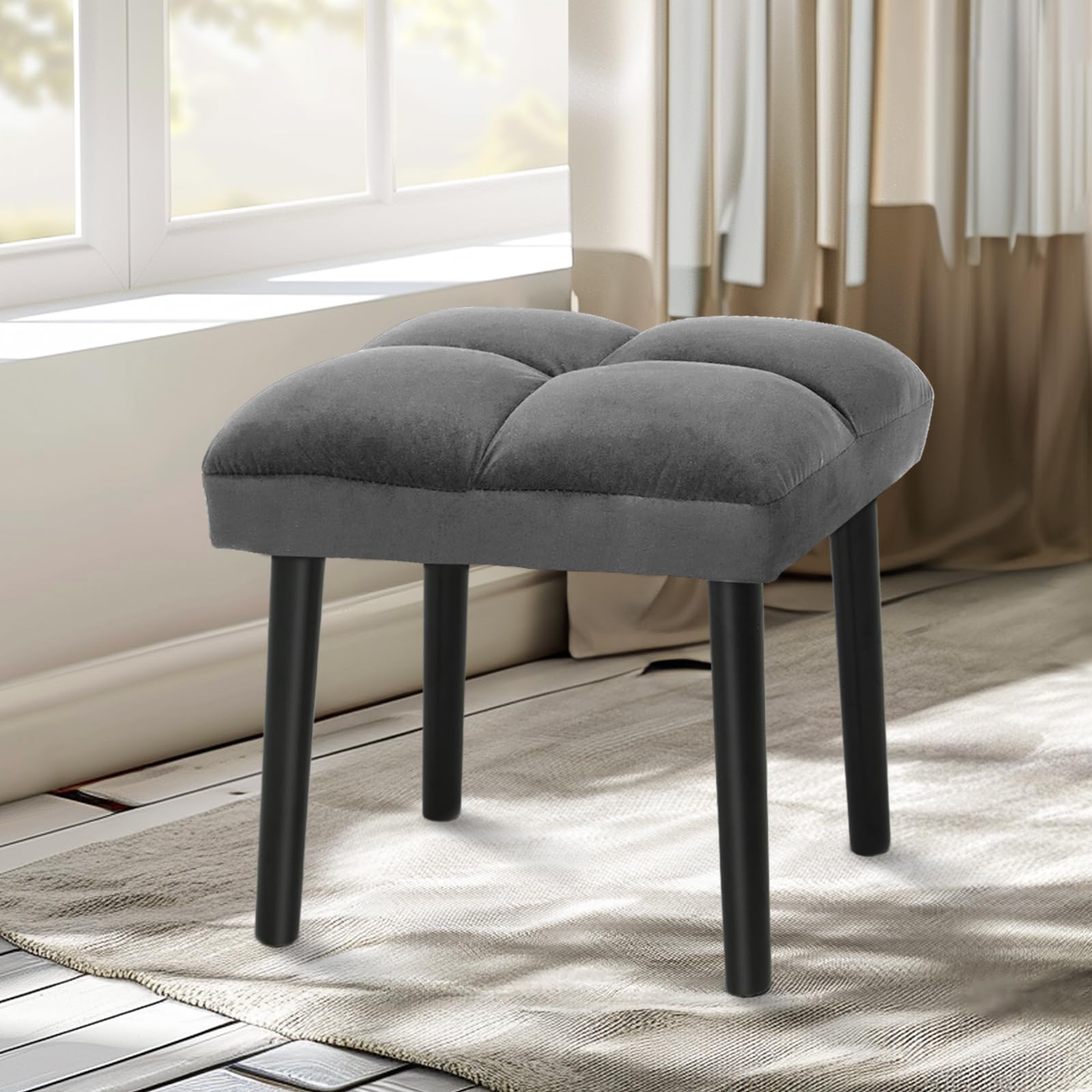 Amazon.com: HOUCHICS Gray Vanity Stool Ottoman Stool, Square Makeup ...