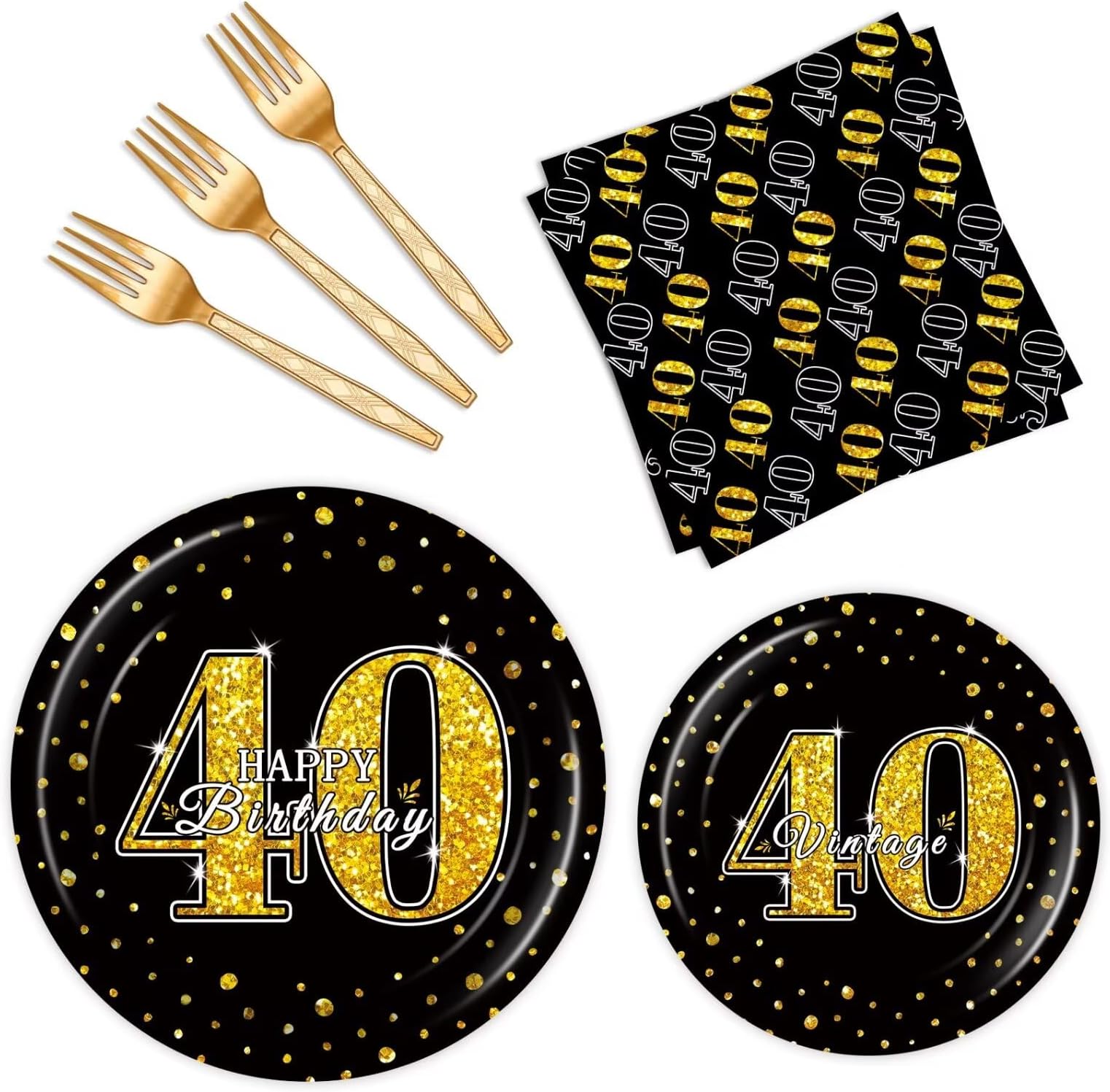 Amazon.com: BQK 96 Pcs 40th Birthday Plates and Napkins Party Supplies ...